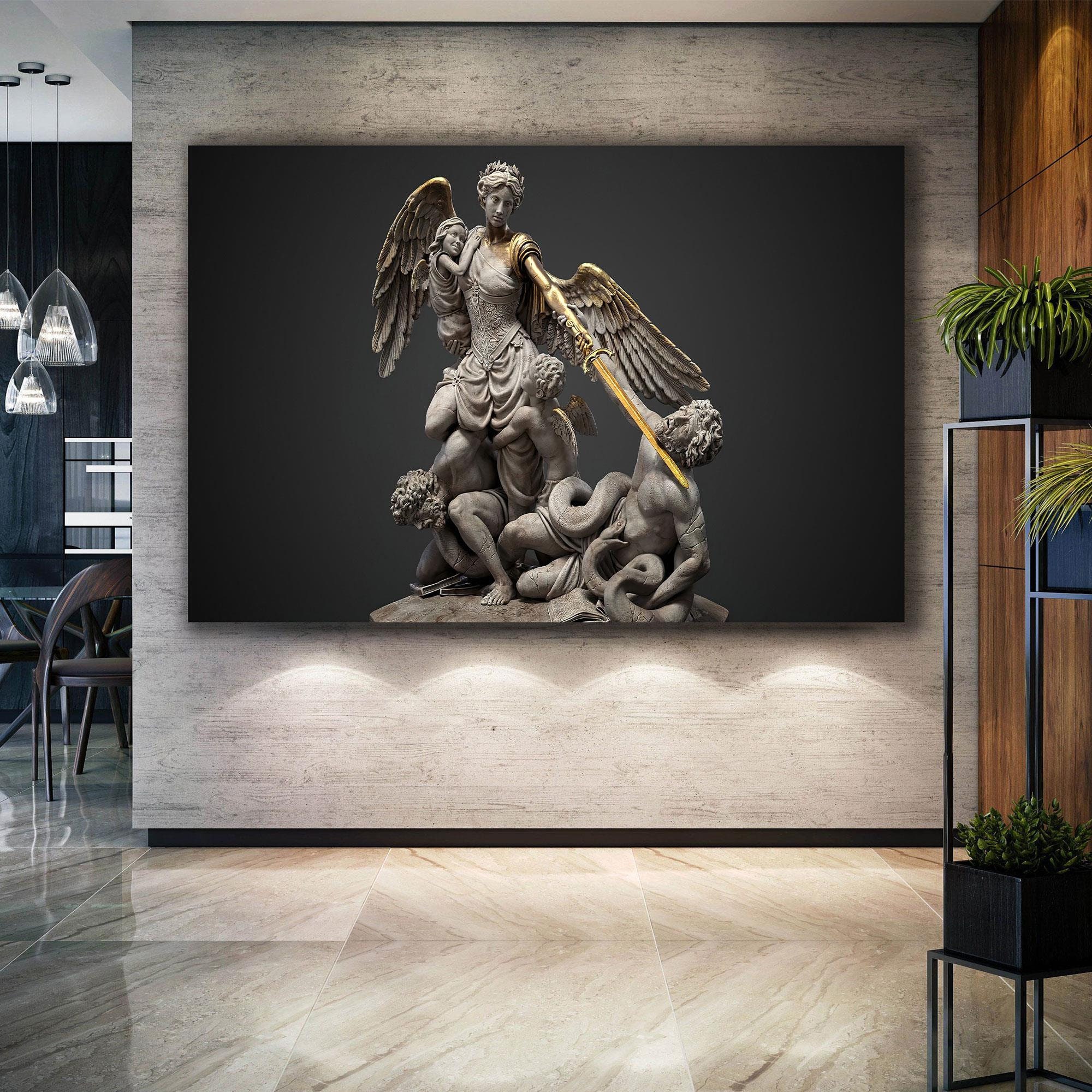 Angel Statue With Golden Sword Michael Greek Mythology Decor | Inspire ...