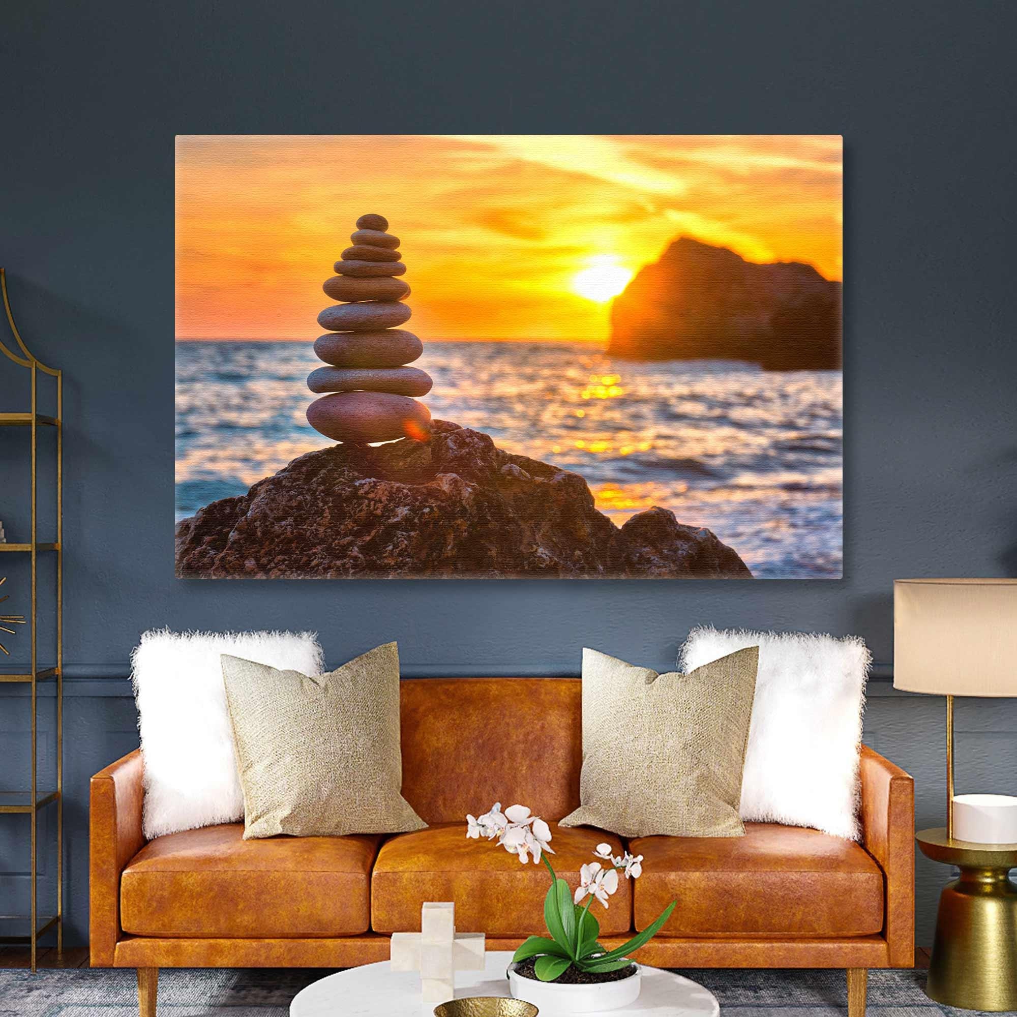 Beach Sunset Magnificent Nature View Balanced Stones Roll Up | Inspire ...