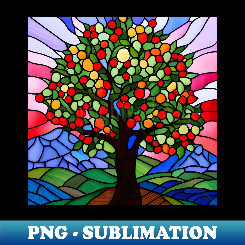 Stained Glass Apple Tree - Modern Sublimation PNG File - Enh - Inspire ...