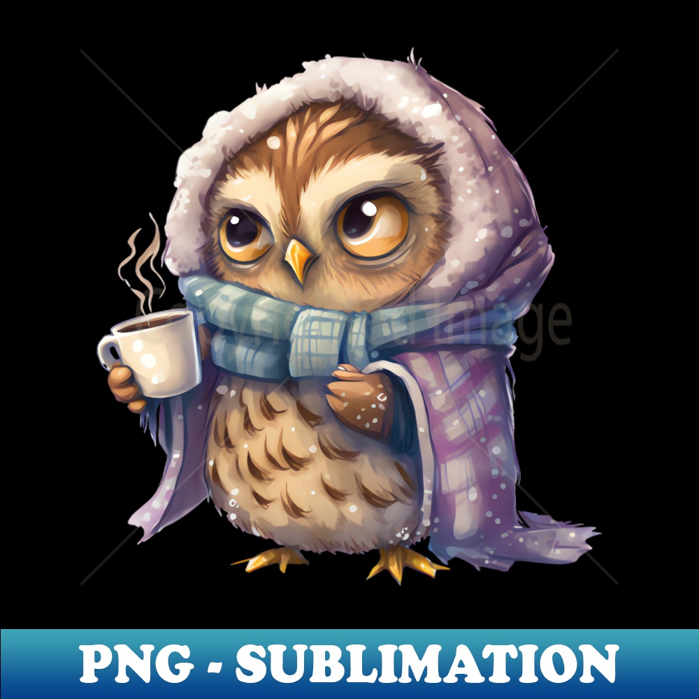 Chibi Owl Drinking Hot Chocolate Cute Baby Christmas Scarf B | Inspire ...