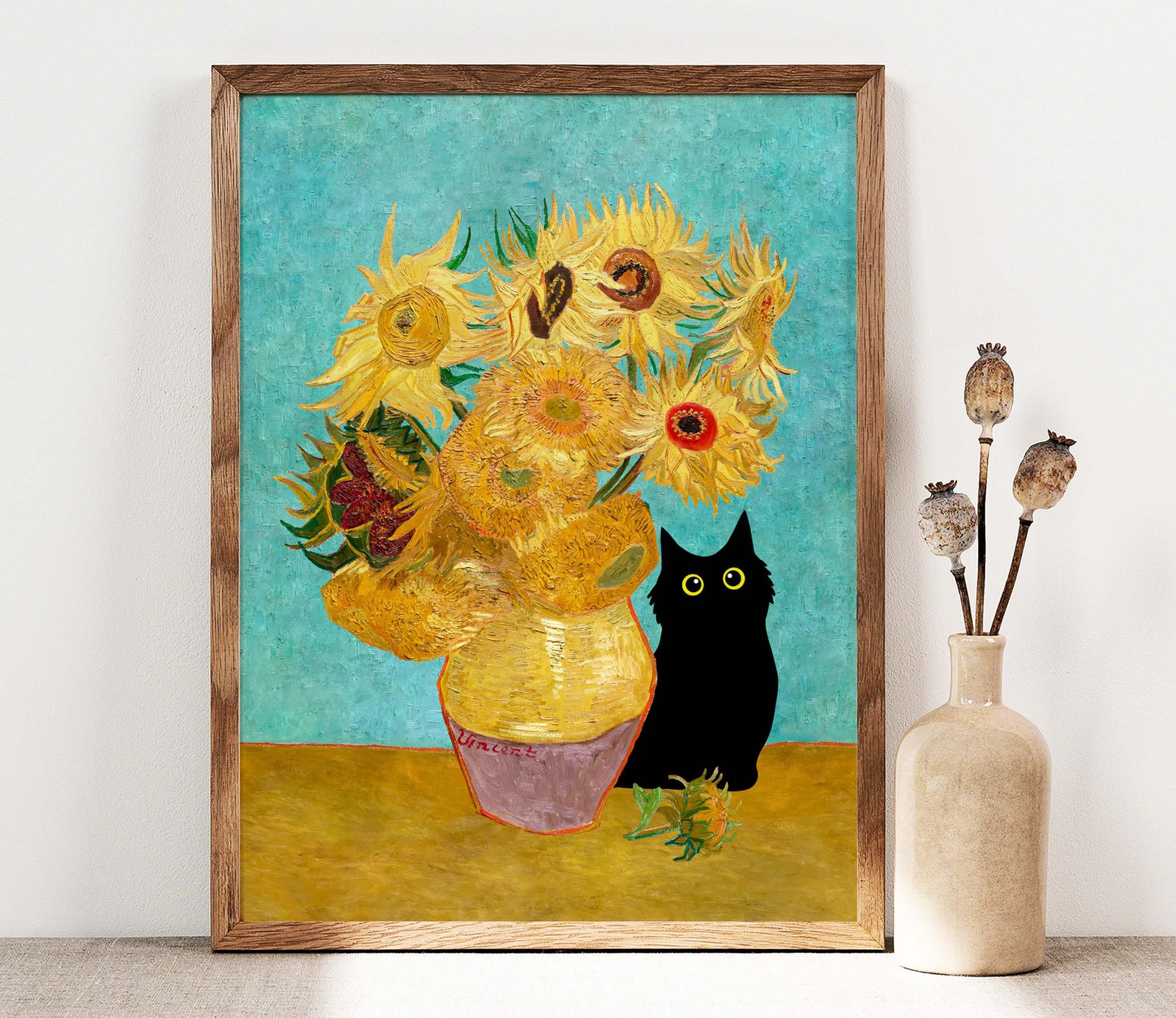 Vincent Van Gogh's Sunflowers Cat Print, Van Gogh Cat Poster | Inspire ...