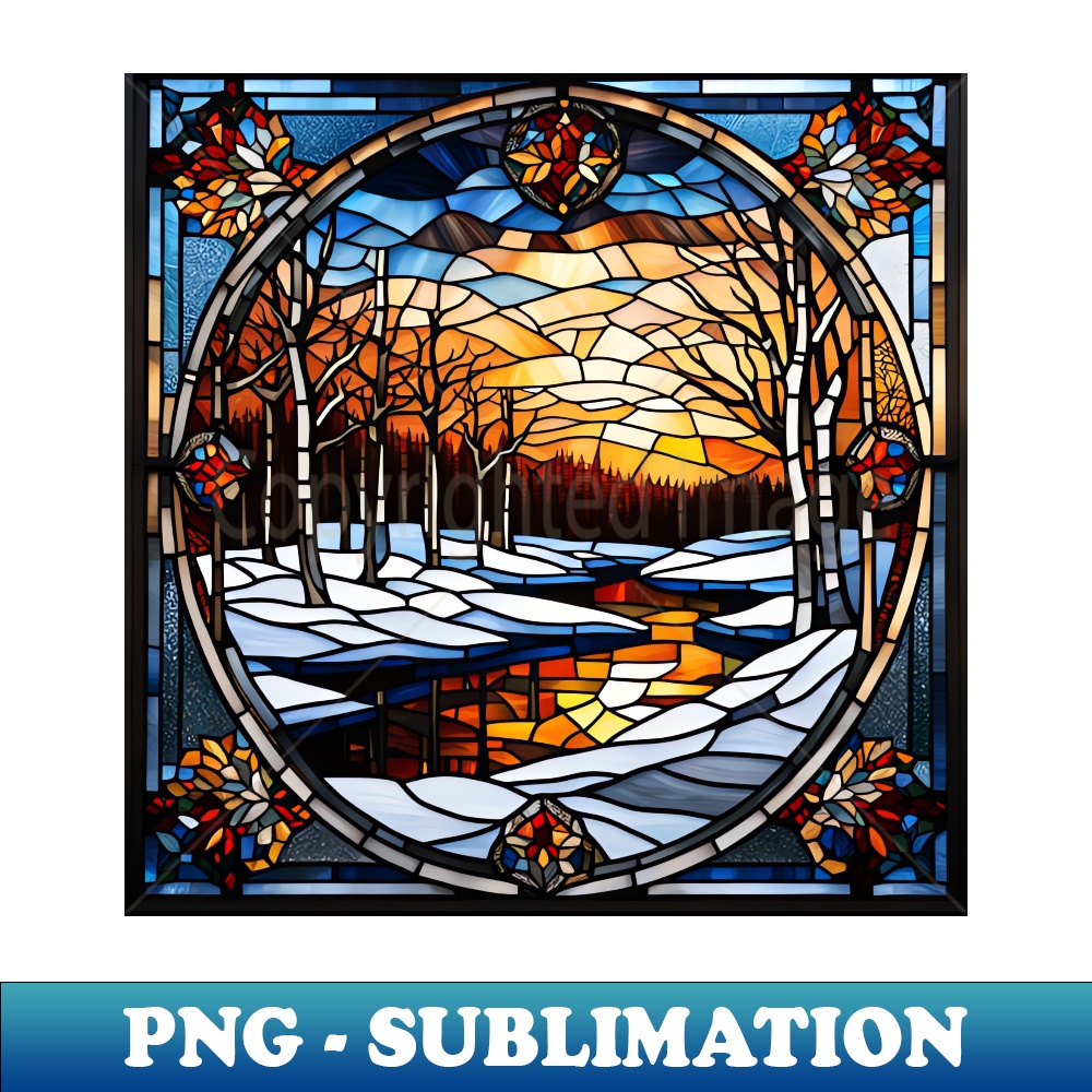 Stained Glass Window Snowy Winter Scene - Premium Sublimatio | Inspire ...