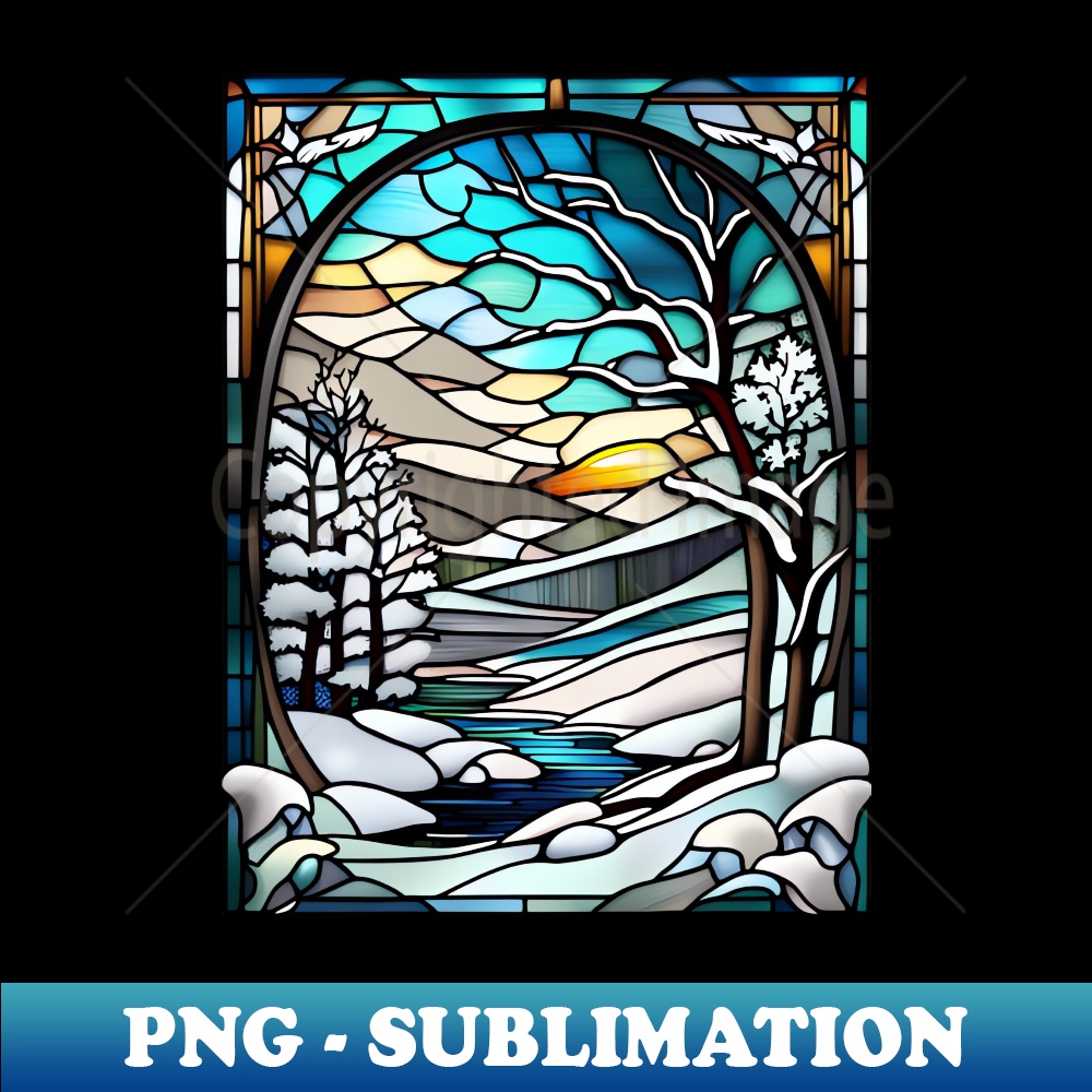 Stained Glass Window Snowy Winter Scene - Trendy Sublimation | Inspire ...