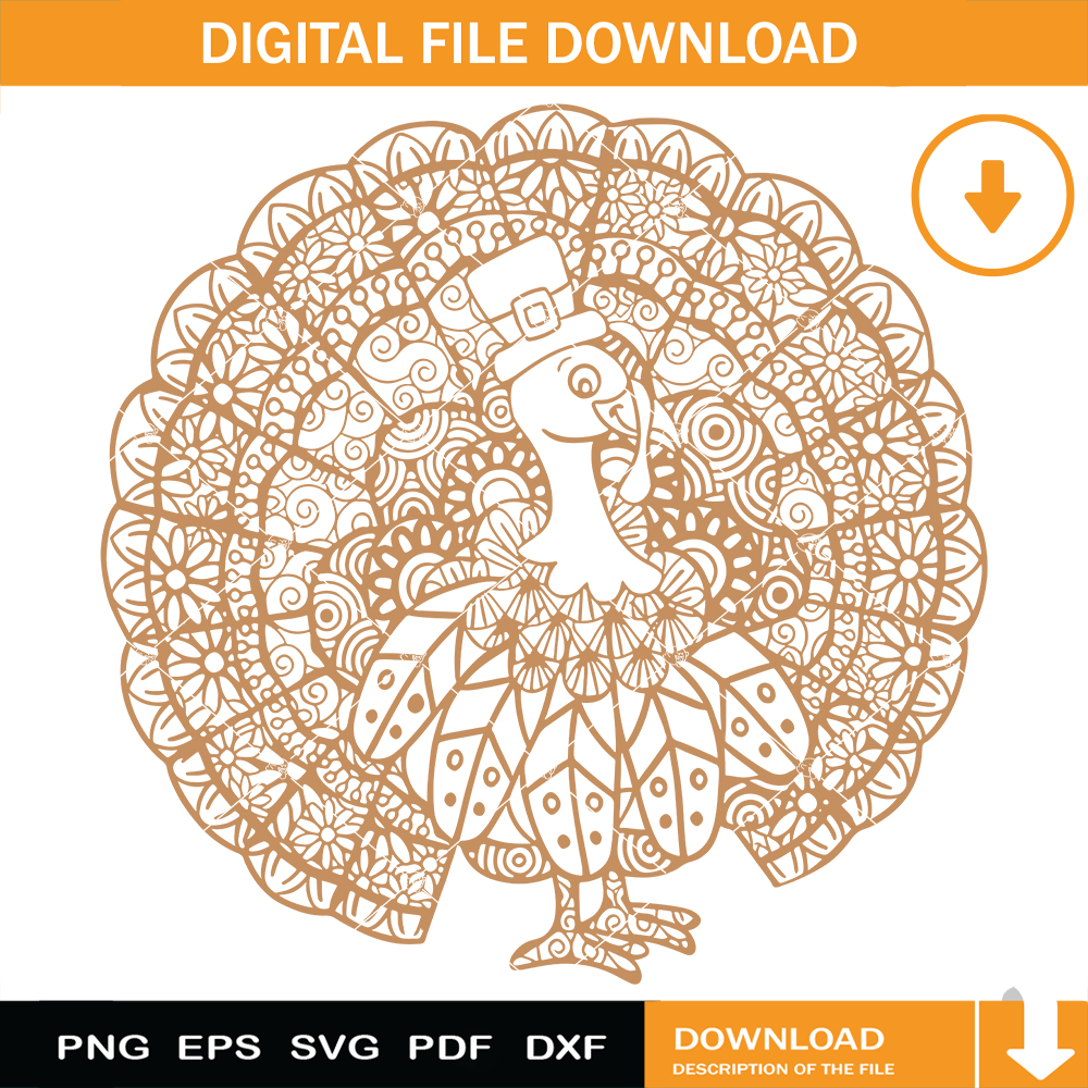 Turkey Zentangle Svg, Mandala Turkey Svg, Thanksgiving | Inspire Uplift