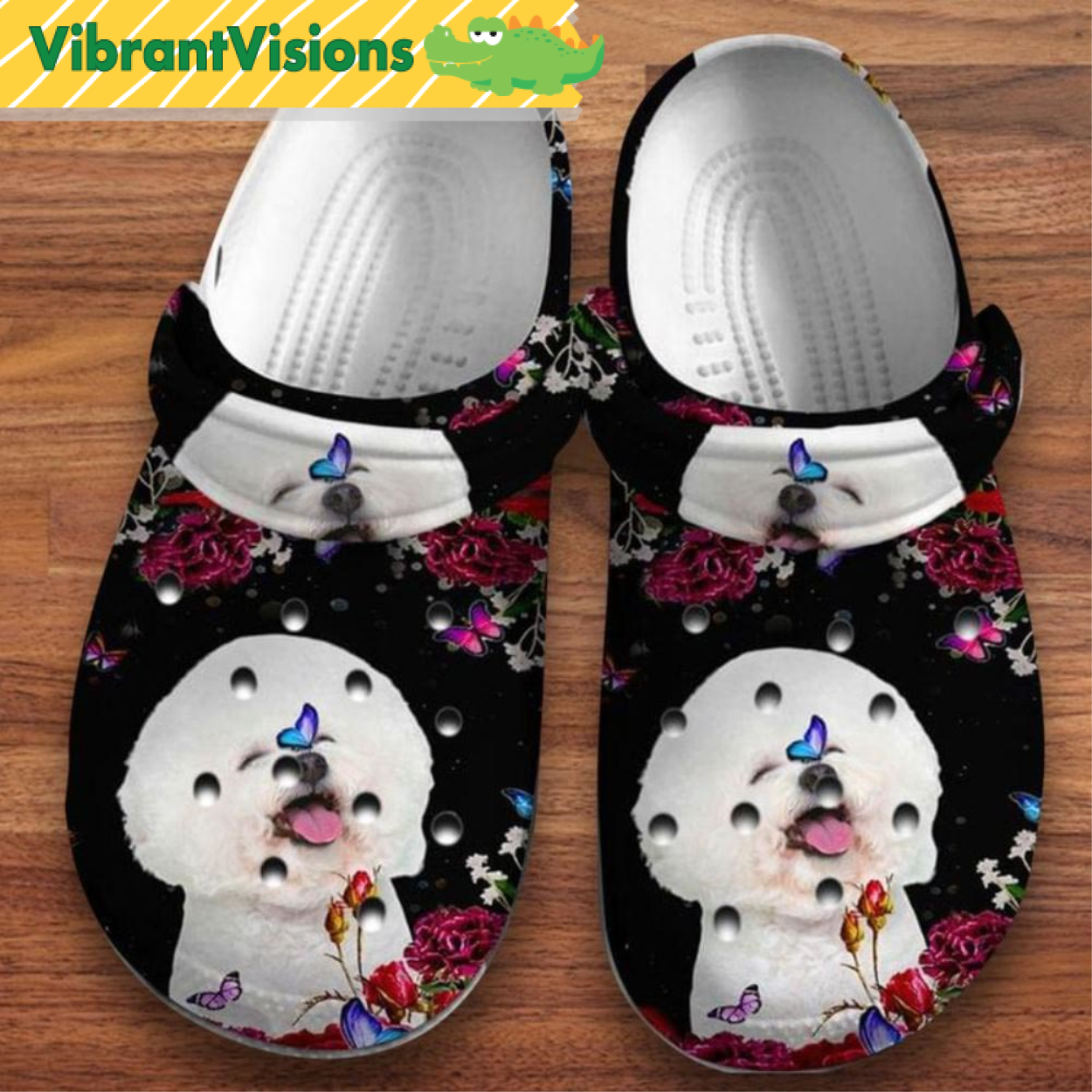 Happy Bichon Smile Dog In Crocs | Inspire Uplift