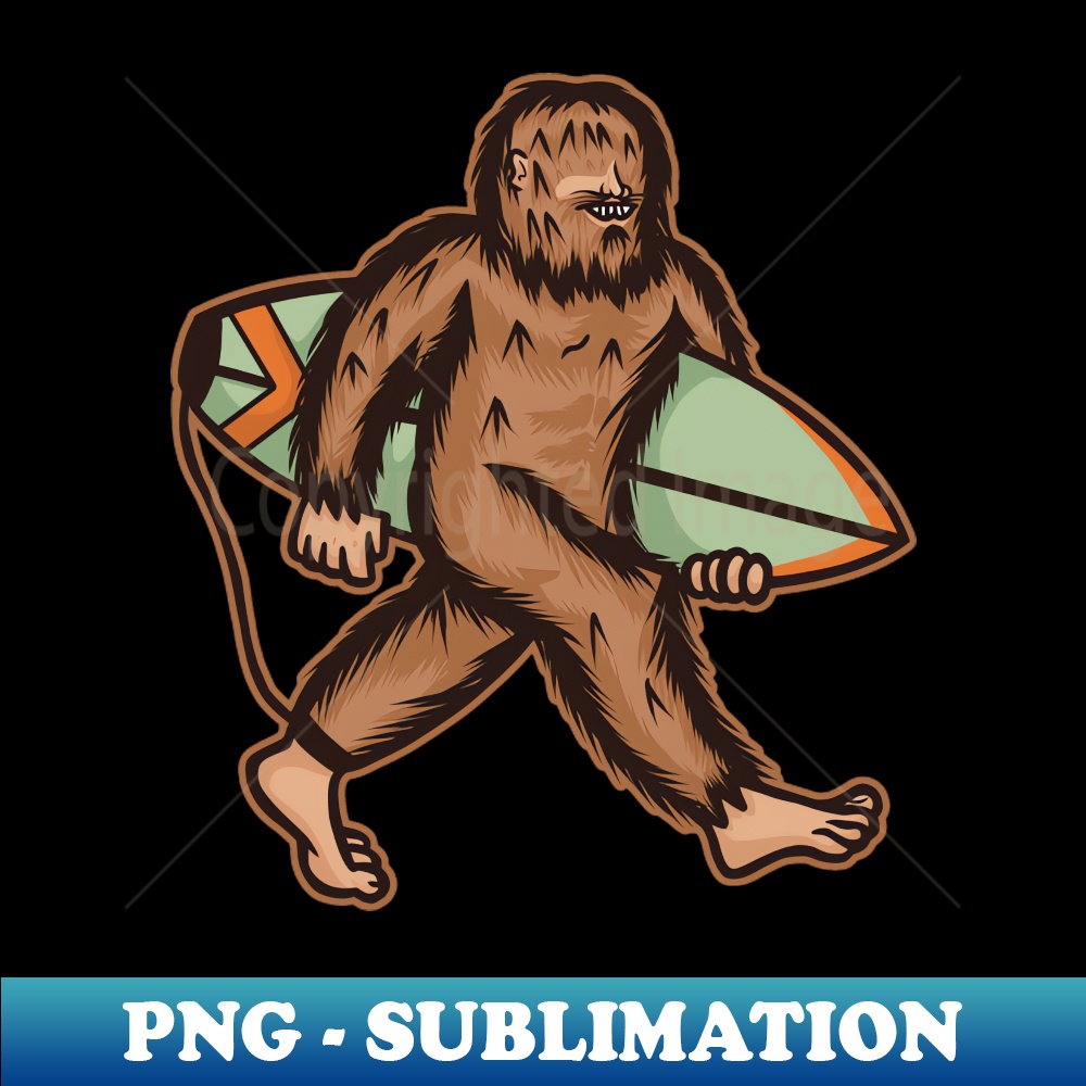 Sasquatch Bigfoot Walking in the Beach with a Surfboard Sum | Inspire ...