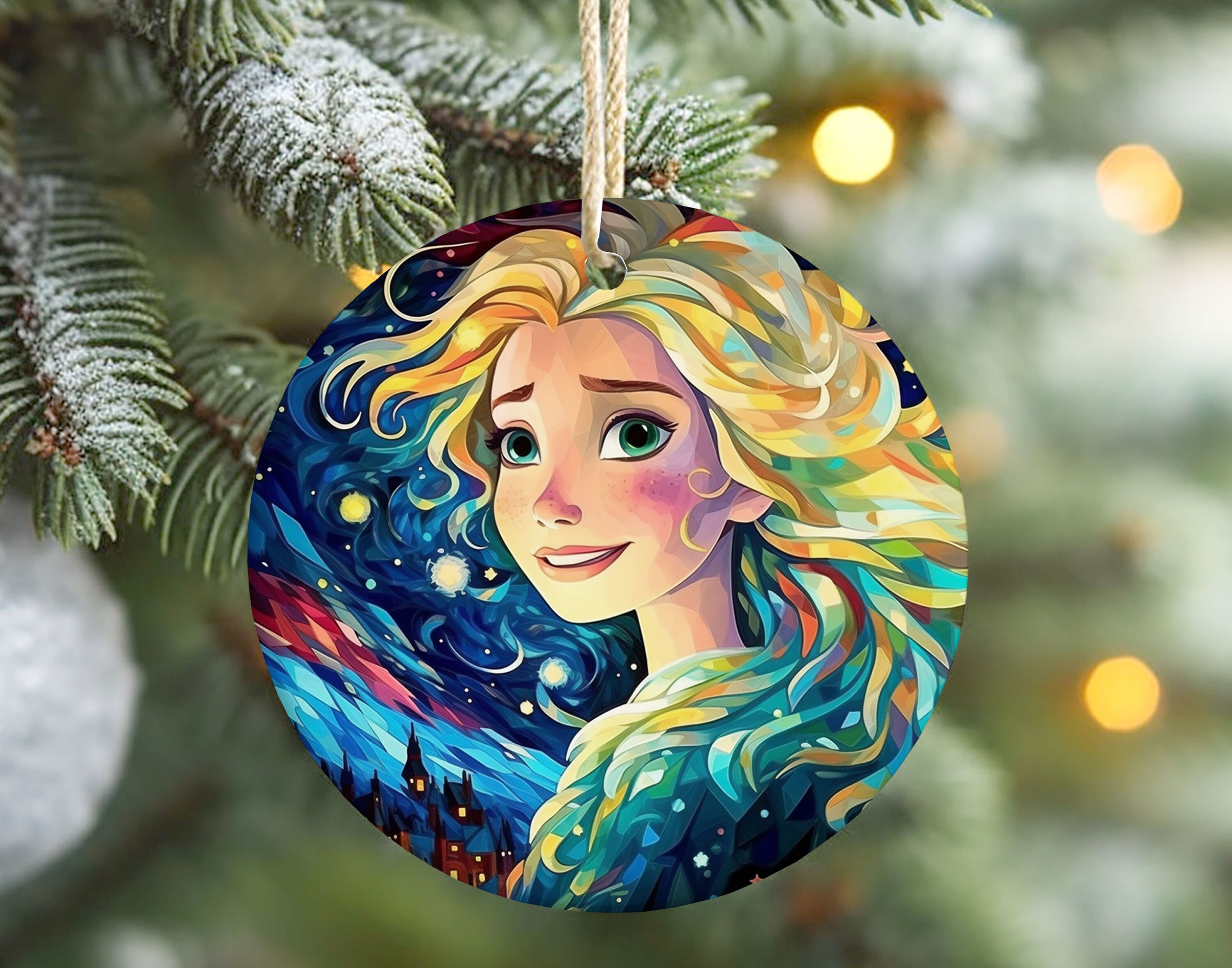Frozen Christmas Ornament Starry Night Elsa Princess Ceramic - Inspire ...