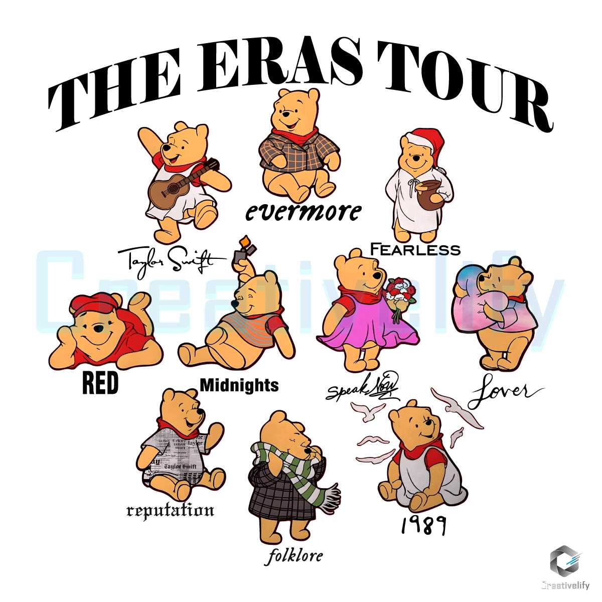 Pooh Bear Taylor Eras PNG Christmas Version File Download | Inspire Uplift