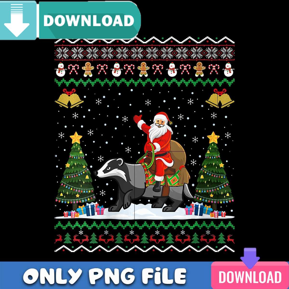 Santa Badger PNG Perfect Files Sublimation Design Download | Inspire Uplift