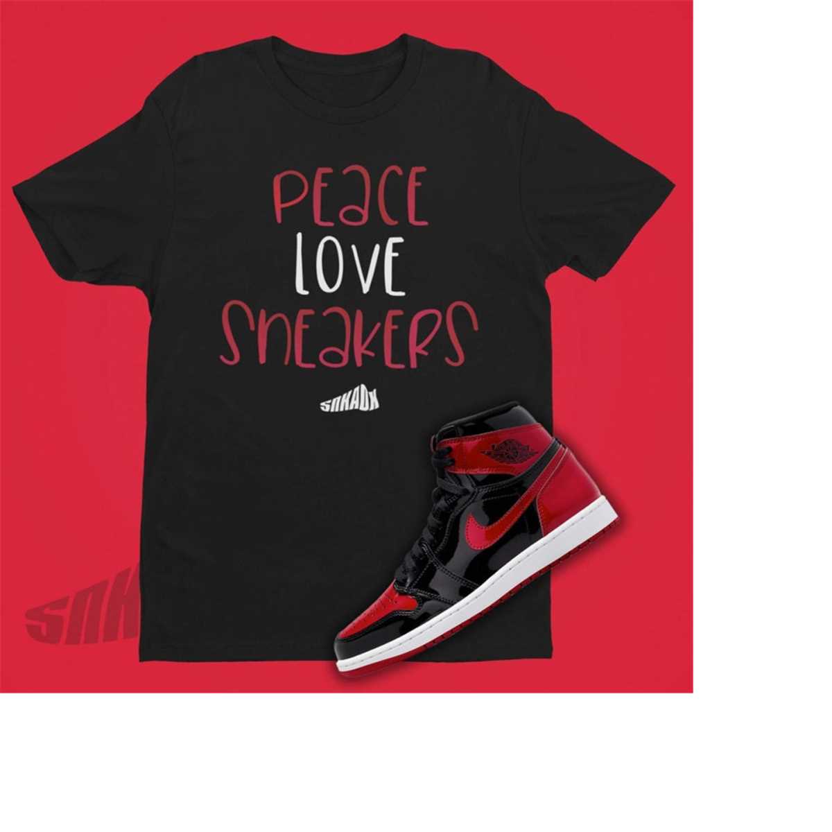 Air Jordan 1 Retro Patent Bred Real Peace Love Sneakers T-Sh | Inspire ...