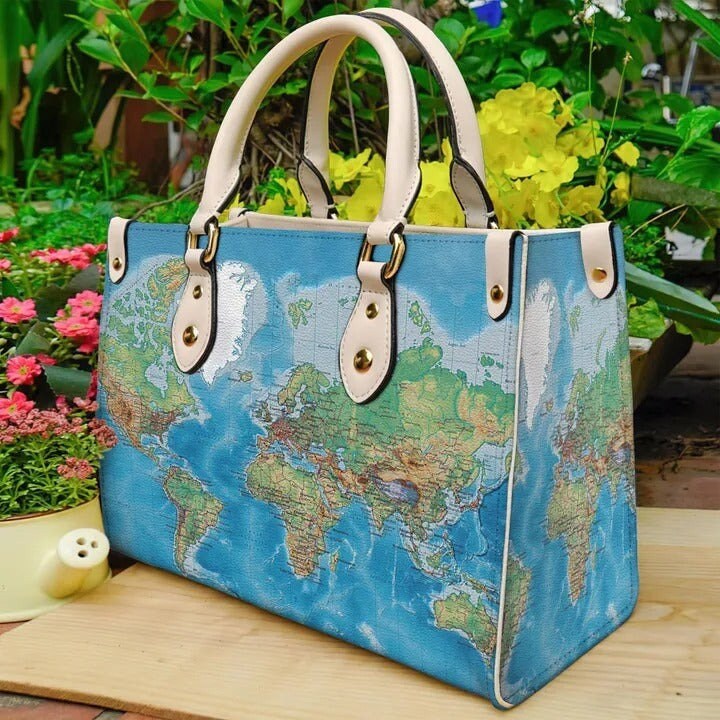 Custom World Map Vintage Purse Handbag, Map Handbag, Custom | Inspire ...