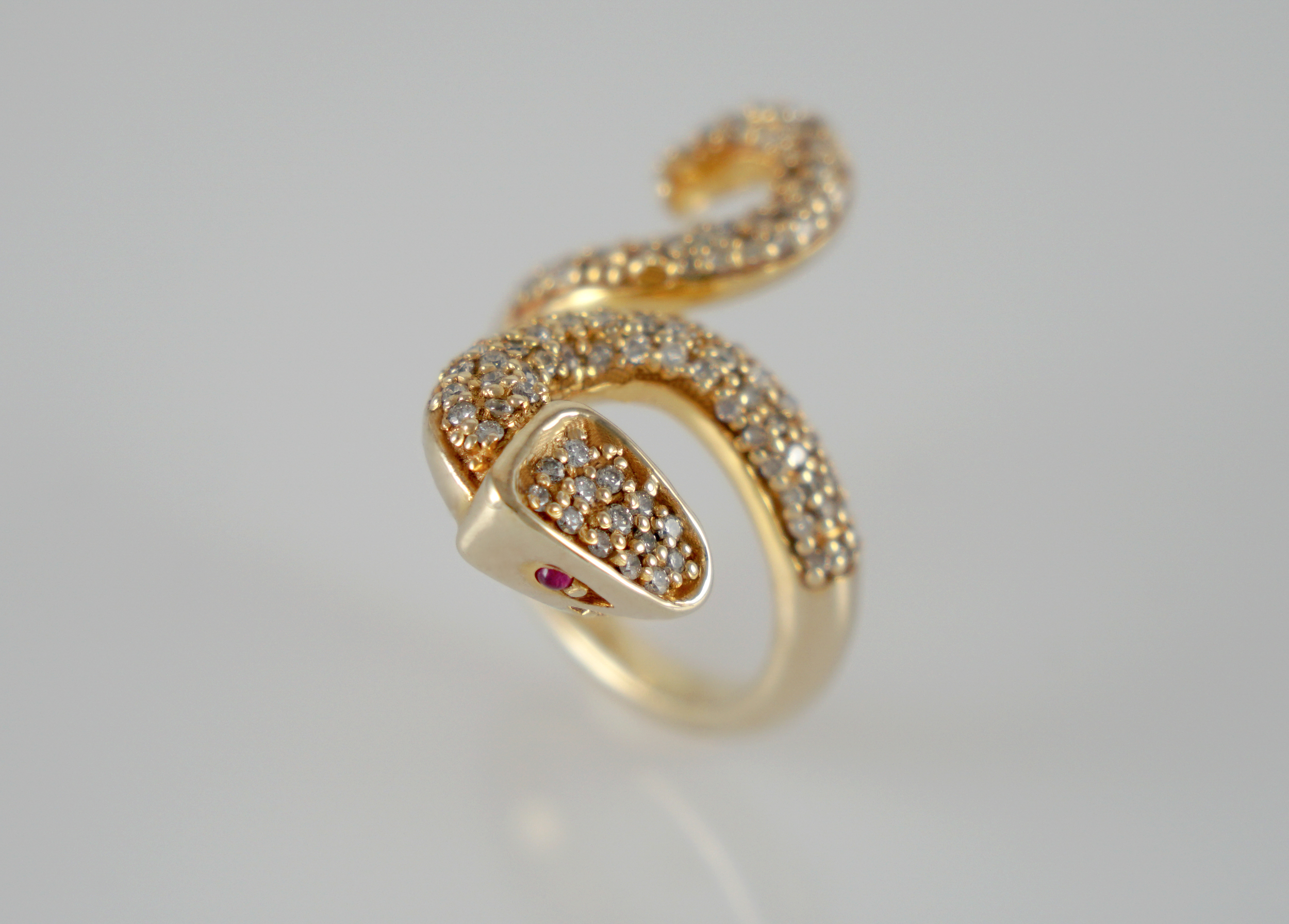 Snake Yellow Gold Ring With Ruby and Diamond Stones - Inspire Uplift