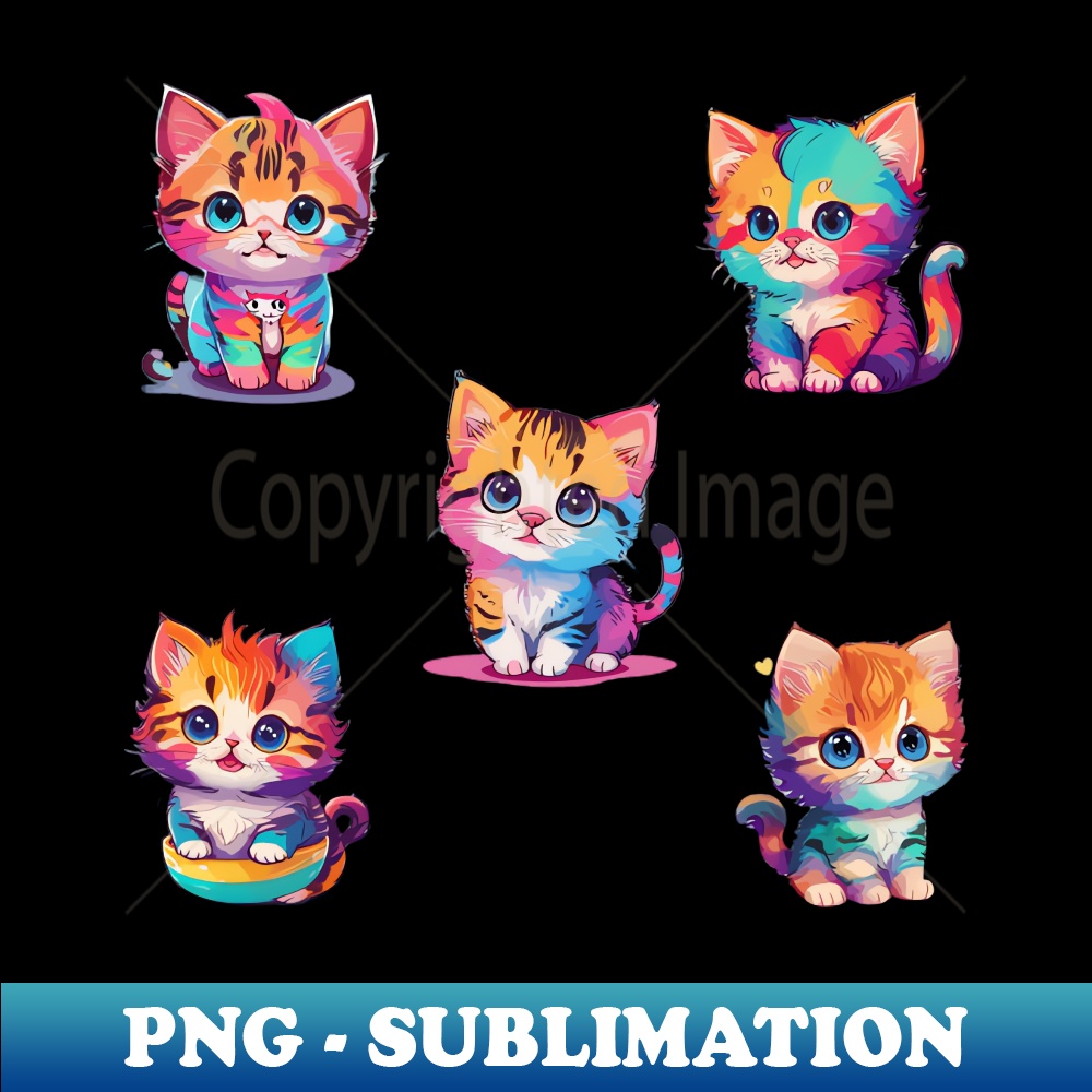 Tiny Kitties colorful sticker pack - PNG Transparent Digital - Inspire Uplift