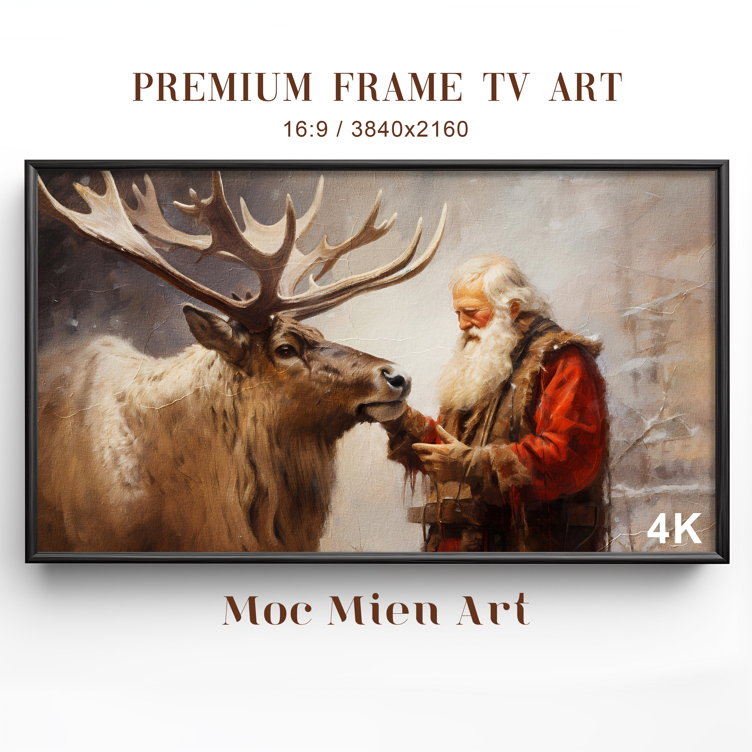 Christmas Frame TV Art Winter Wall Art Santa's Reindeer Comp - Inspire ...