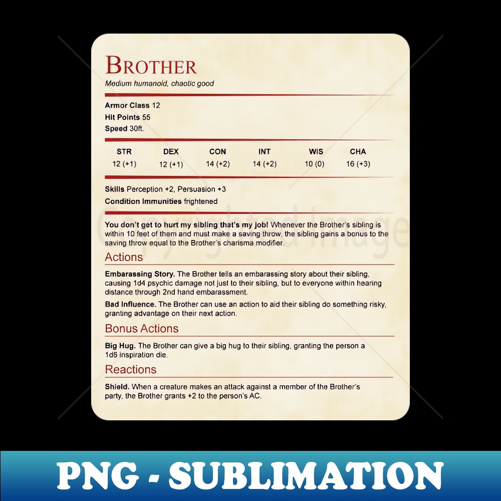 DD Brother Stat Block - PNG Transparent Digital Download Fil | Inspire ...
