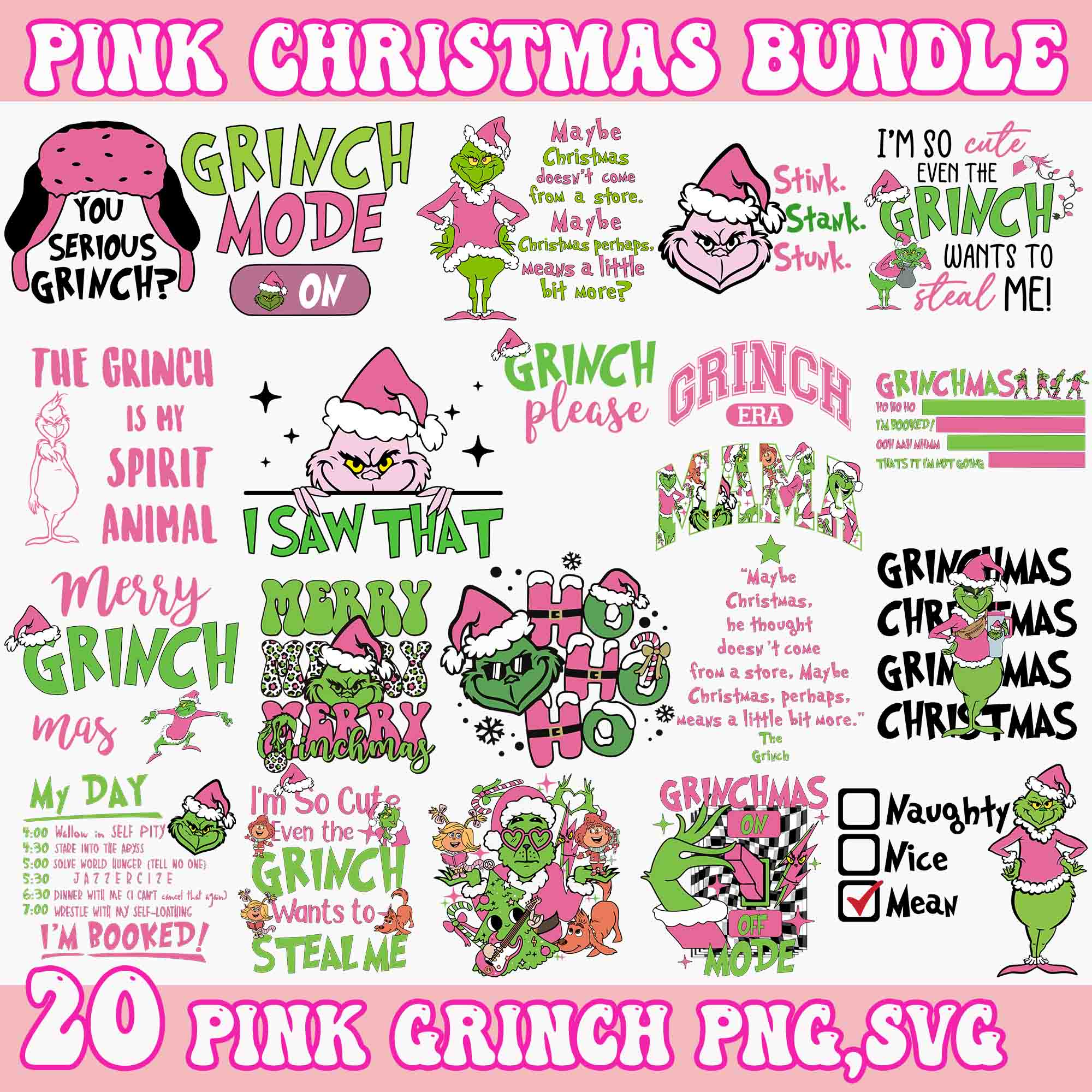 20 Pink Grinch Christmas Bundle, Grinch Bundle Svg, Pink Chr | Inspire Uplift