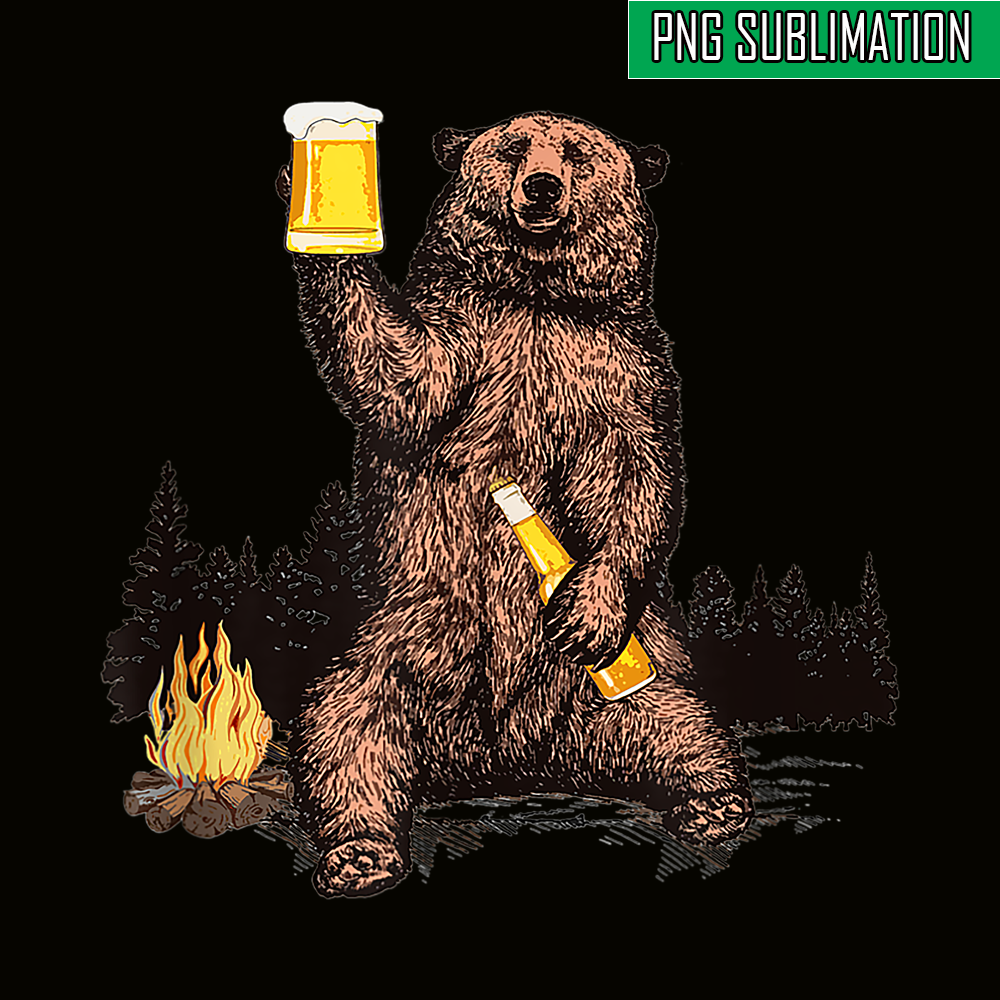 Bear Drinking Beer PNG Camp Fire Woods Outdoor PNG Funny Gri | Inspire ...