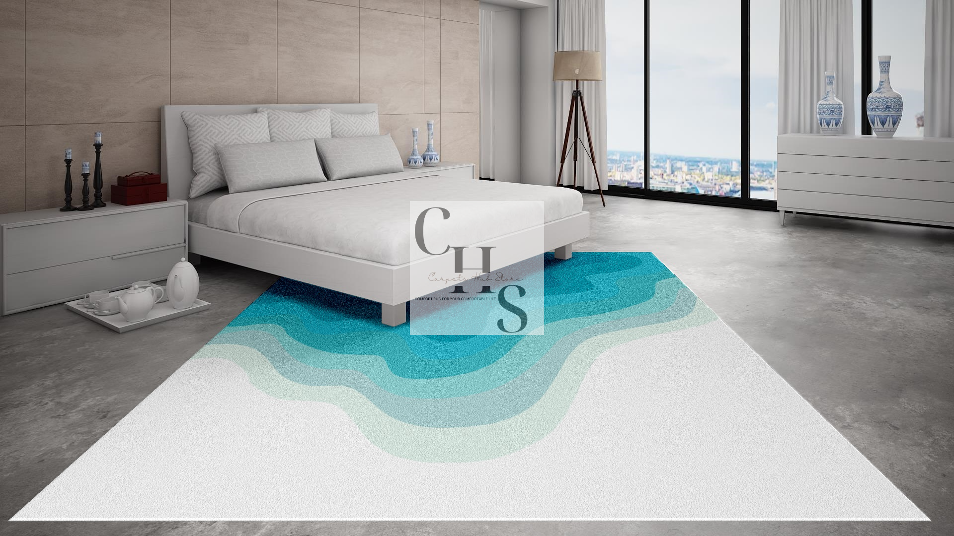Blue and White Wave Design Handmade Floor Carpet Area Rug NZ - Inspire ...