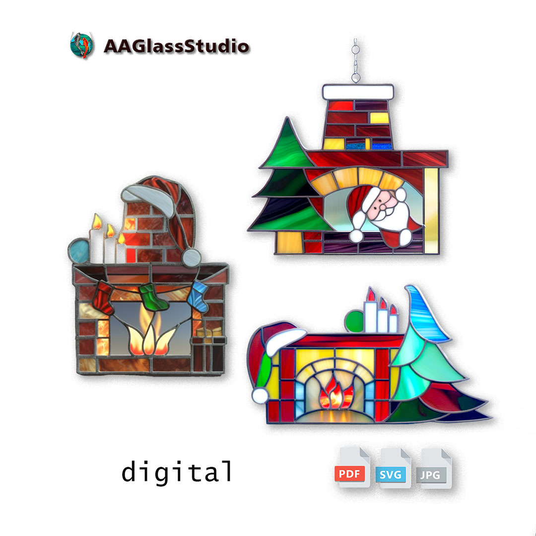 Christmas Stained Glass Pattern SET of 3 - Inspire Uplift