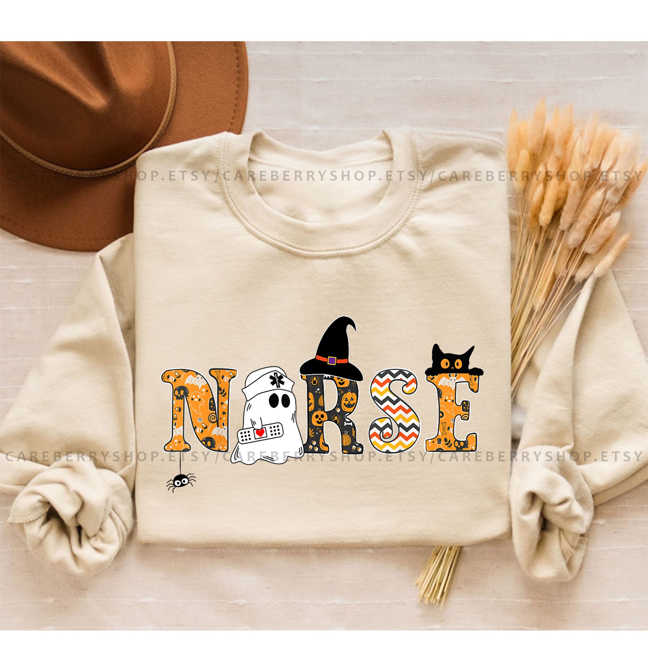 Spooky Halloween Nurse RN Cute Scrub Healthcare Cat Witch T- | Inspire ...