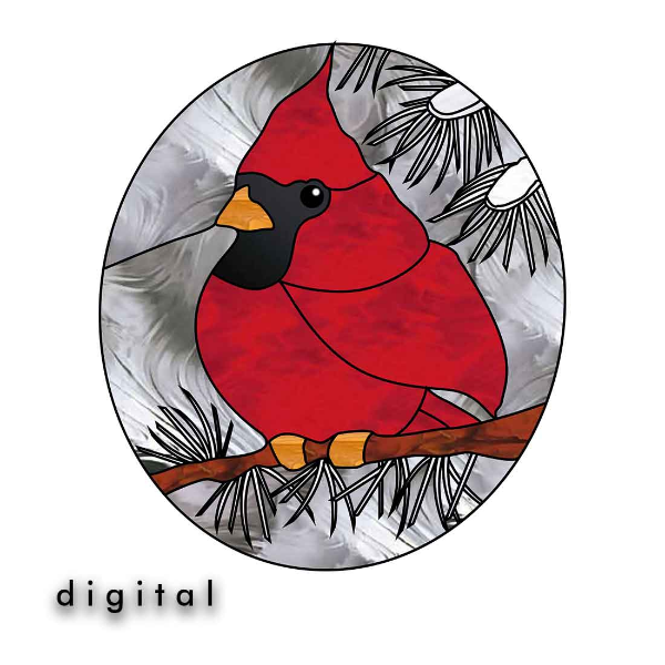Red Cardinal with engraving Stained Glass Pattern - Inspire Uplift