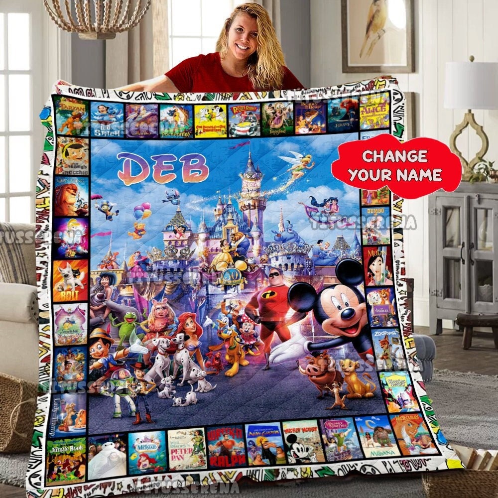 Personalized Disney Movies Quilt Walt Disneyland Fleece Bla | Inspire ...