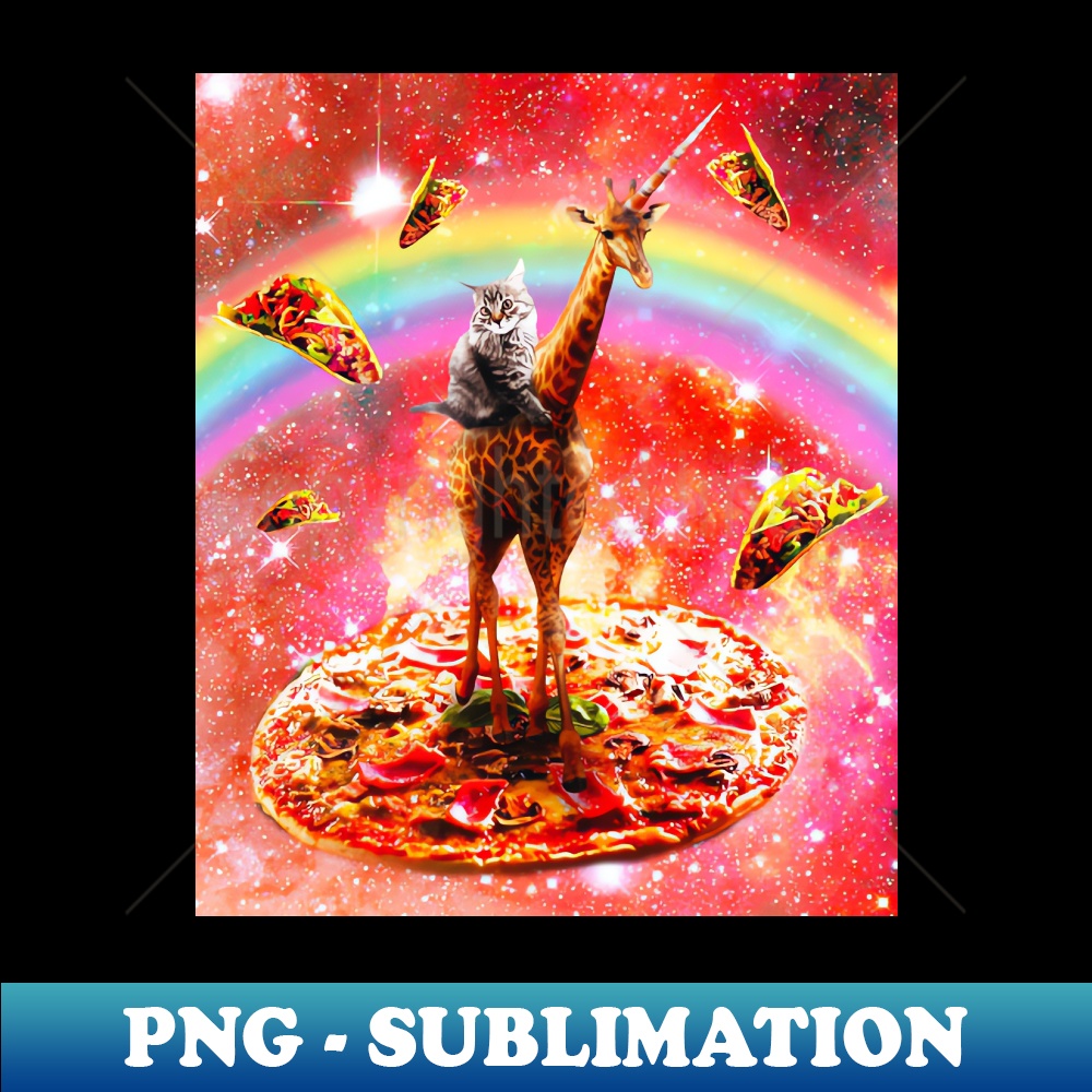 Cat Riding Unicorn Giraffe on Pizza - PNG Sublimation Digita | Inspire ...