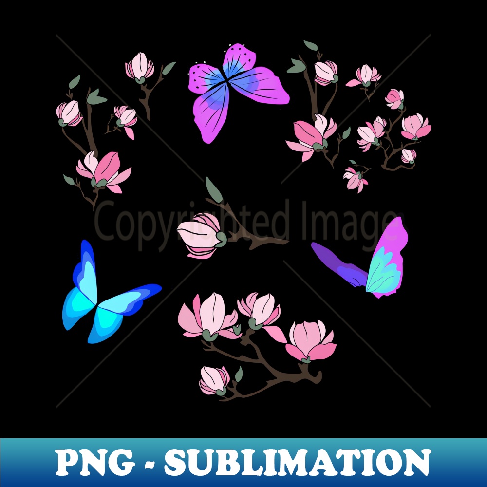 Pink purple butterflies and magnolia flowers - Instant Subli | Inspire ...