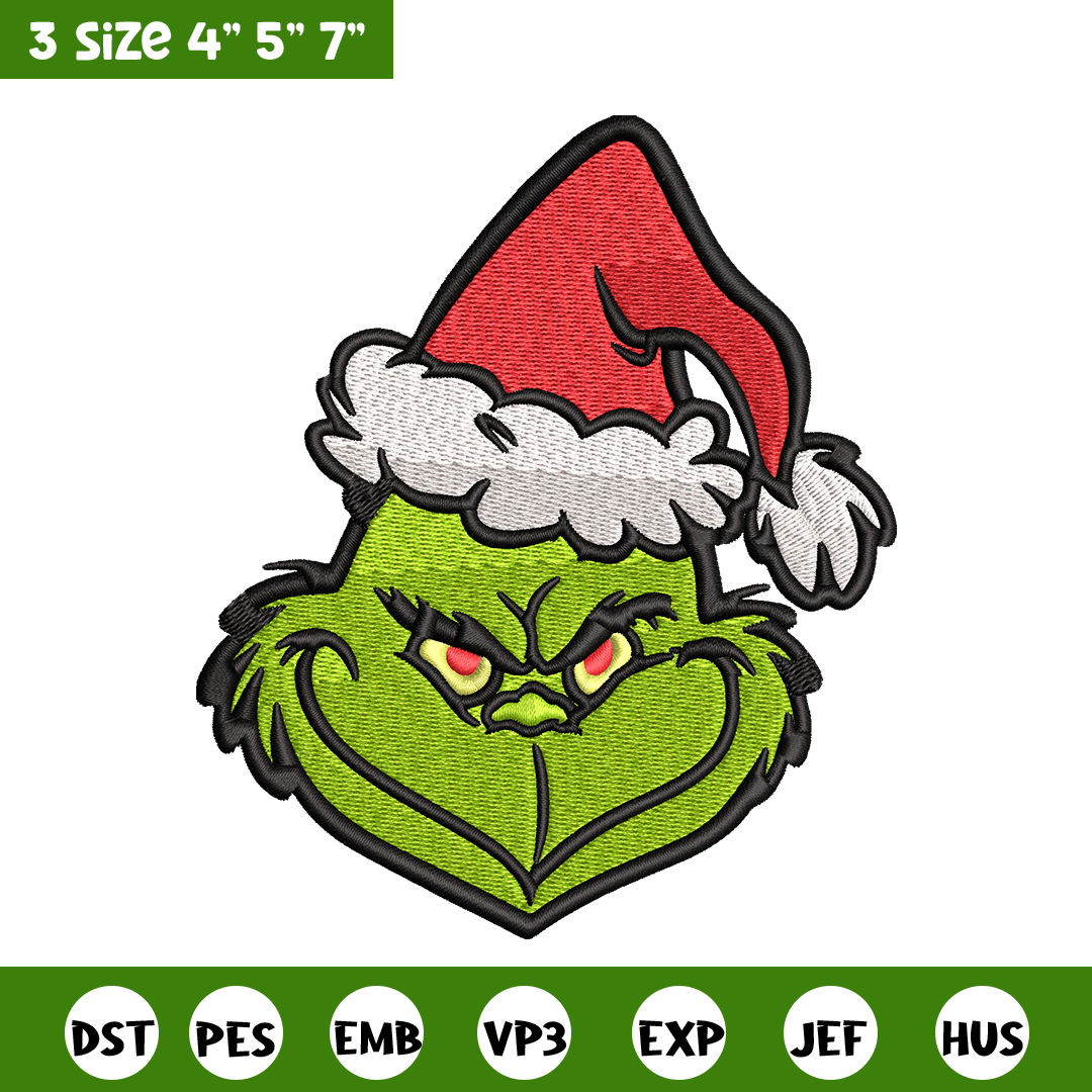 Christmas Grinch Face Embroidery design, Grinch christmas Em - Inspire ...