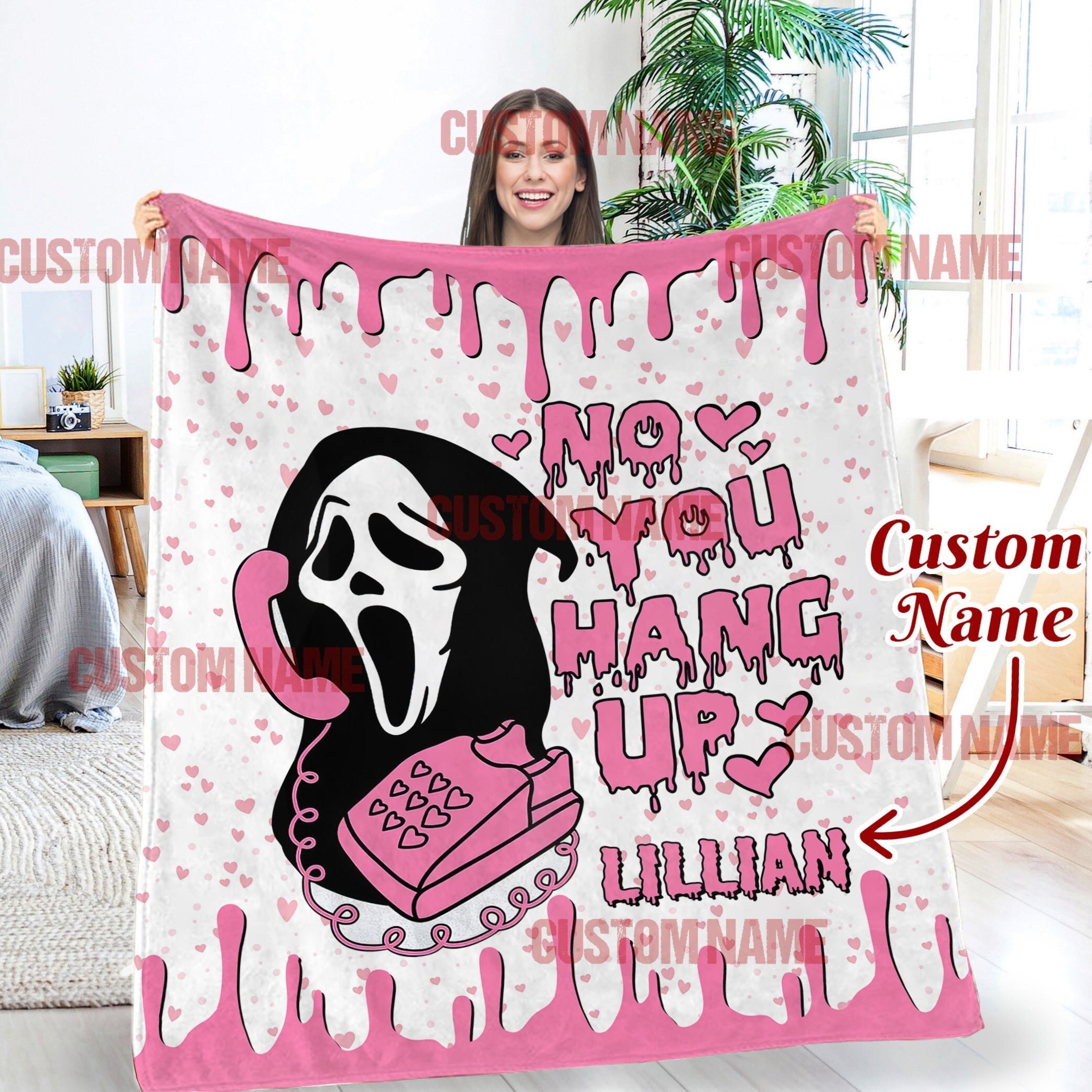 Personalized No You Hang Up Ghost Face Scream Fleece Blanket | Inspire ...