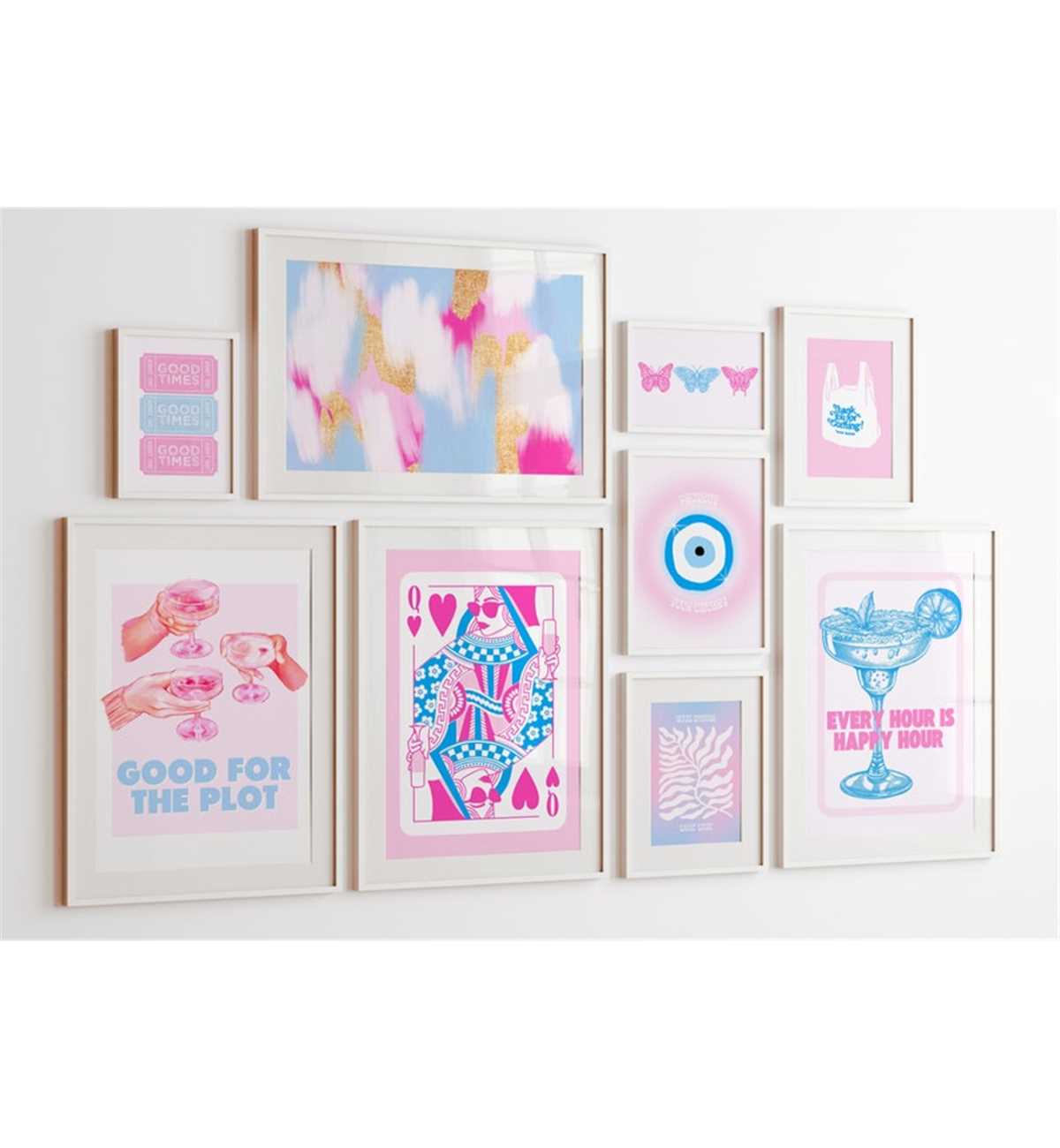 light pink wall art blue preppy dorm room | Inspire Uplift
