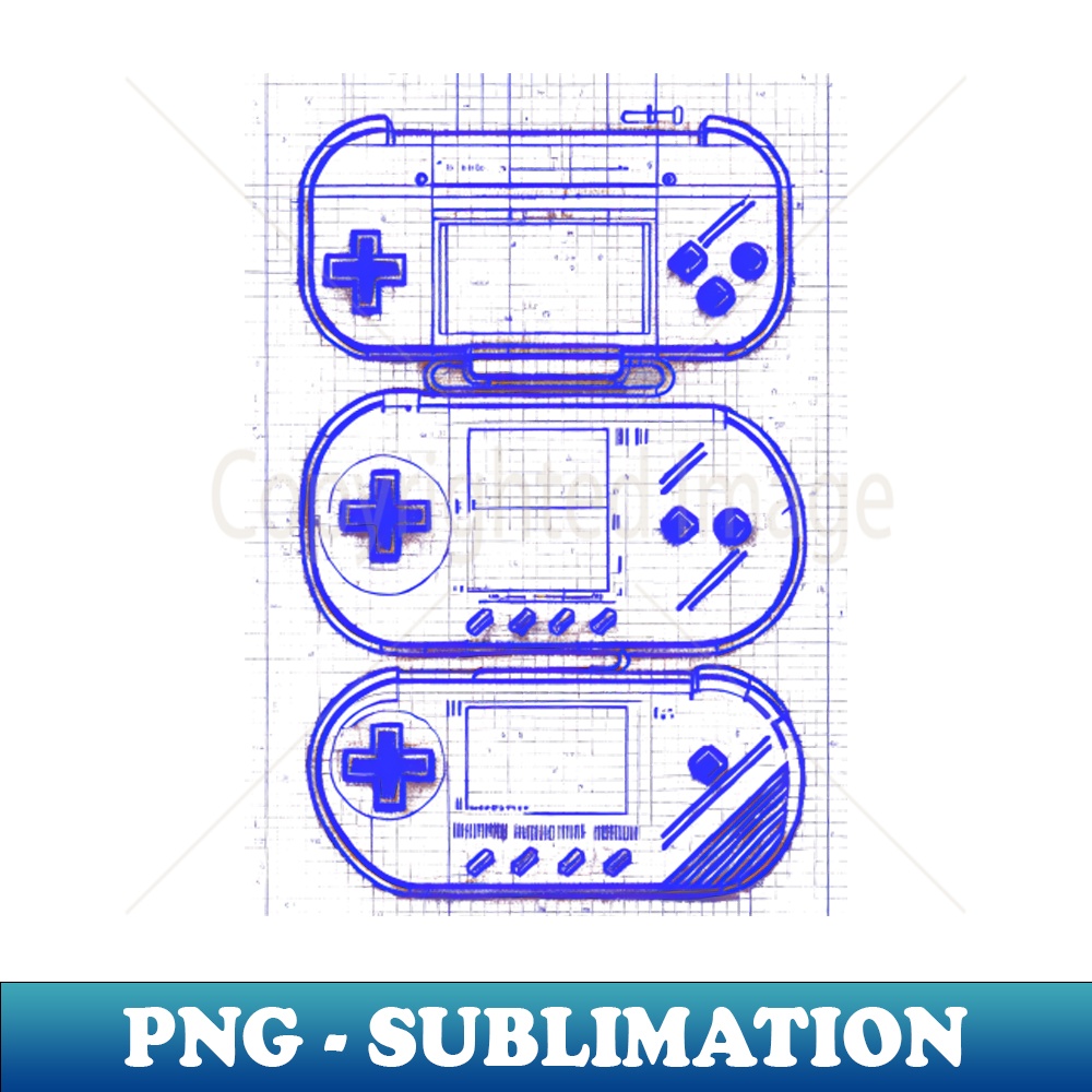 Blue Handheld Gaming Blueprint - Premium PNG Sublimation Fil - Inspire ...