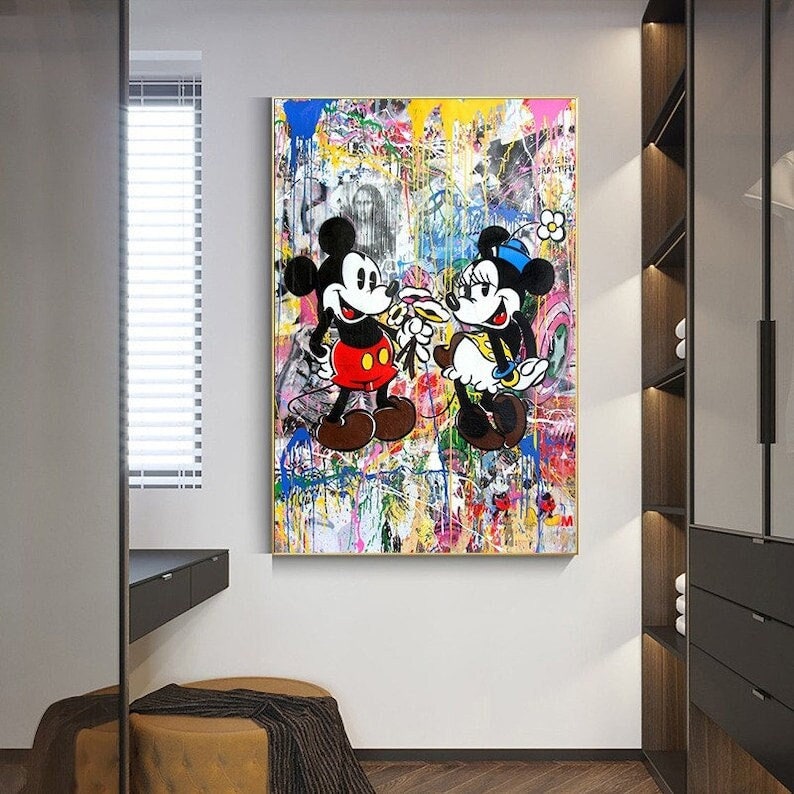 Disney Graffiti Art Mickey and Minnie Mouse Canvas Painting | Inspire ...
