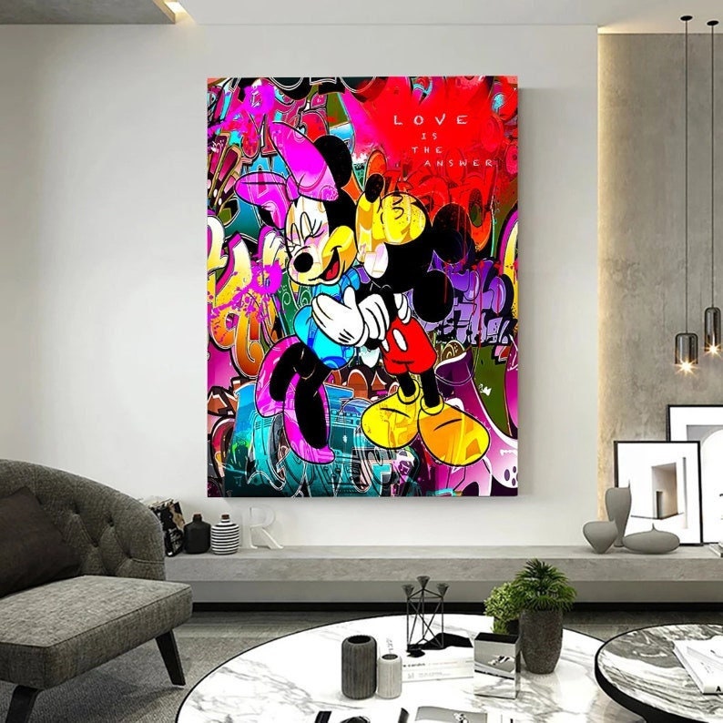 Disney Love Mickey Mouse and Minnie Mouse Canvas Painting Fu | Inspire ...
