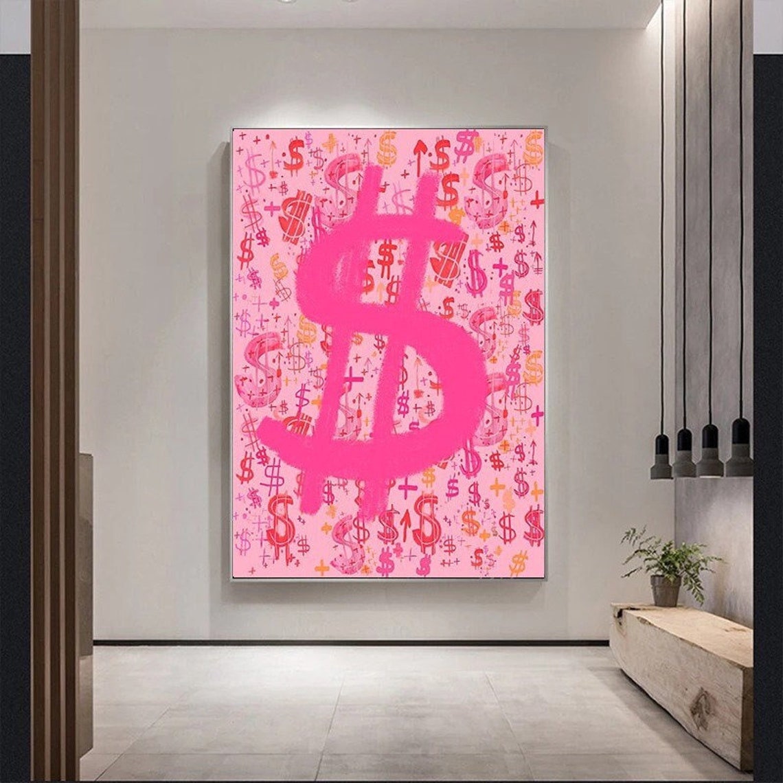 Graffiti Art Pink Dollar Signs Canvas Painting Modern Poster - Inspire ...