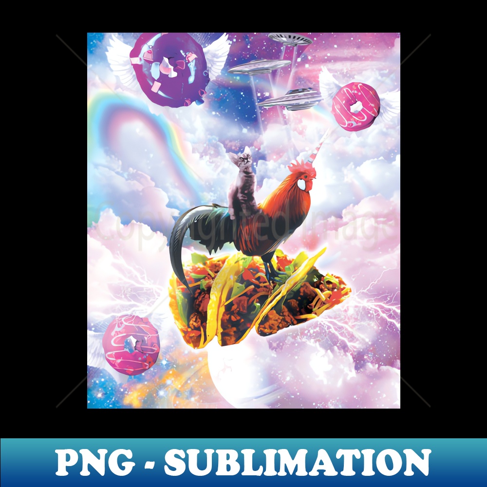 Cat Riding Unicorn Rooster on Taco in Donuts Heaven - Digita | Inspire ...