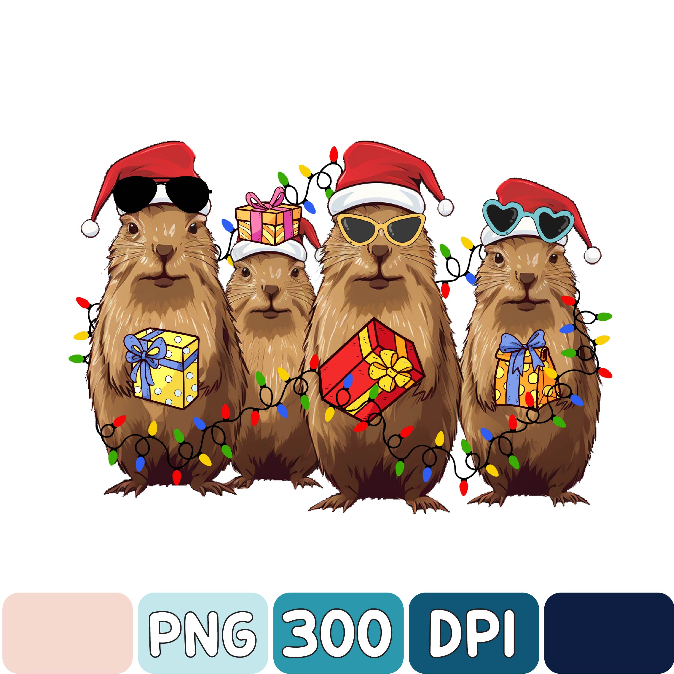 Capybara Merry Christmas Png, Capybara Santa Xmas Lights Png | Inspire ...
