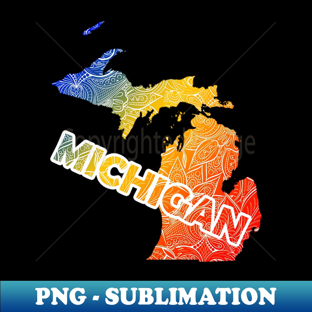Colorful mandala art map of Michigan with text in blue yello | Inspire ...