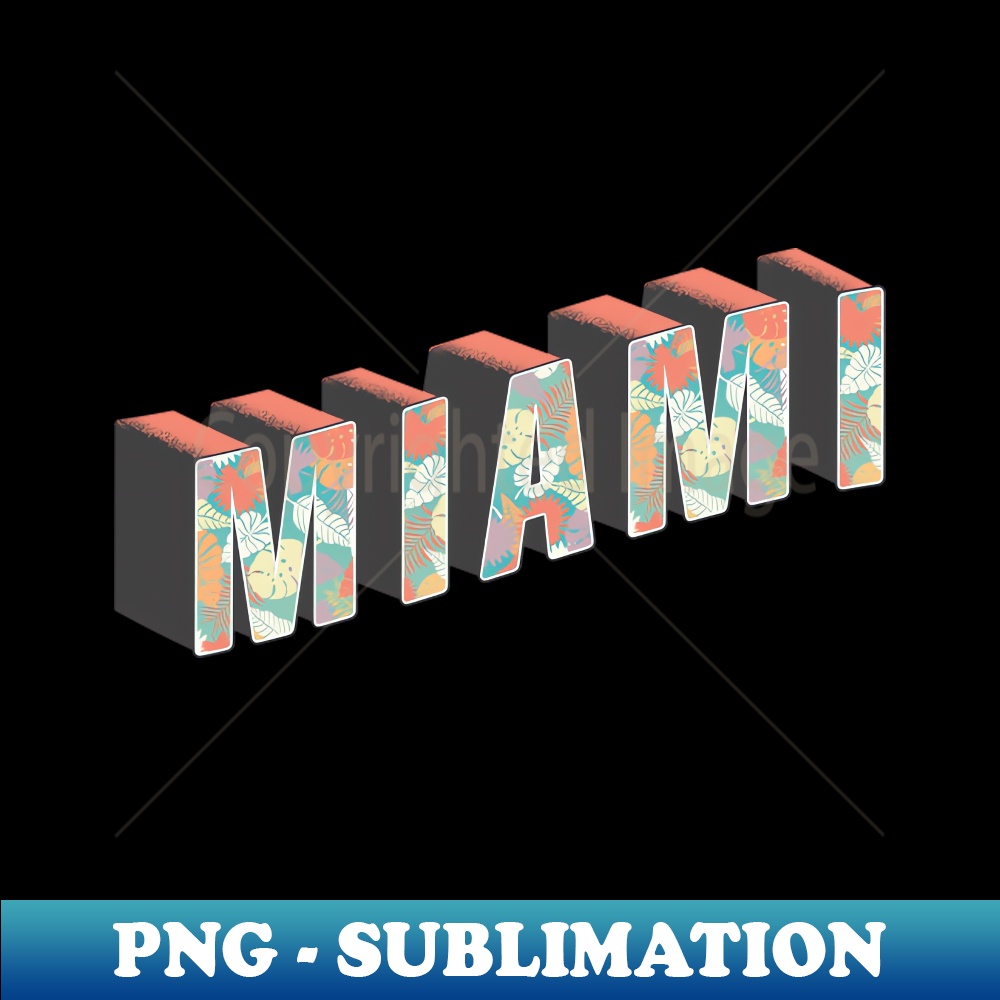 Retro 3D Miami logo with tropical leaves - Creative Sublimat | Inspire ...