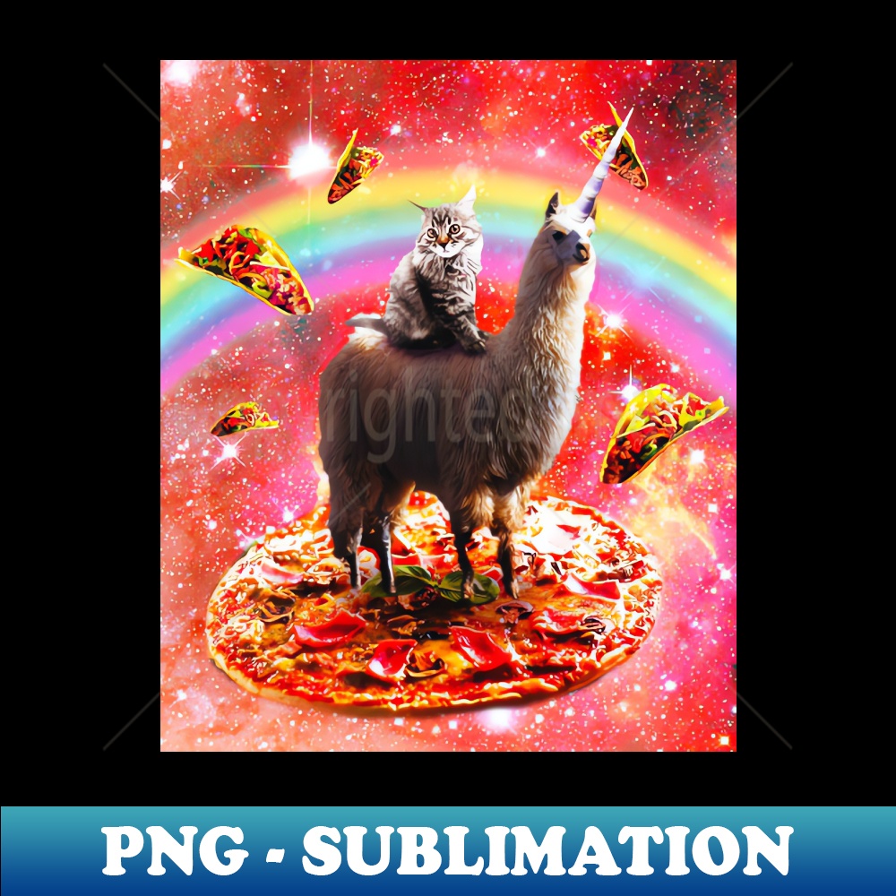 Cat Riding Unicorn Llama on Pizza - Exclusive PNG Sublimatio | Inspire ...