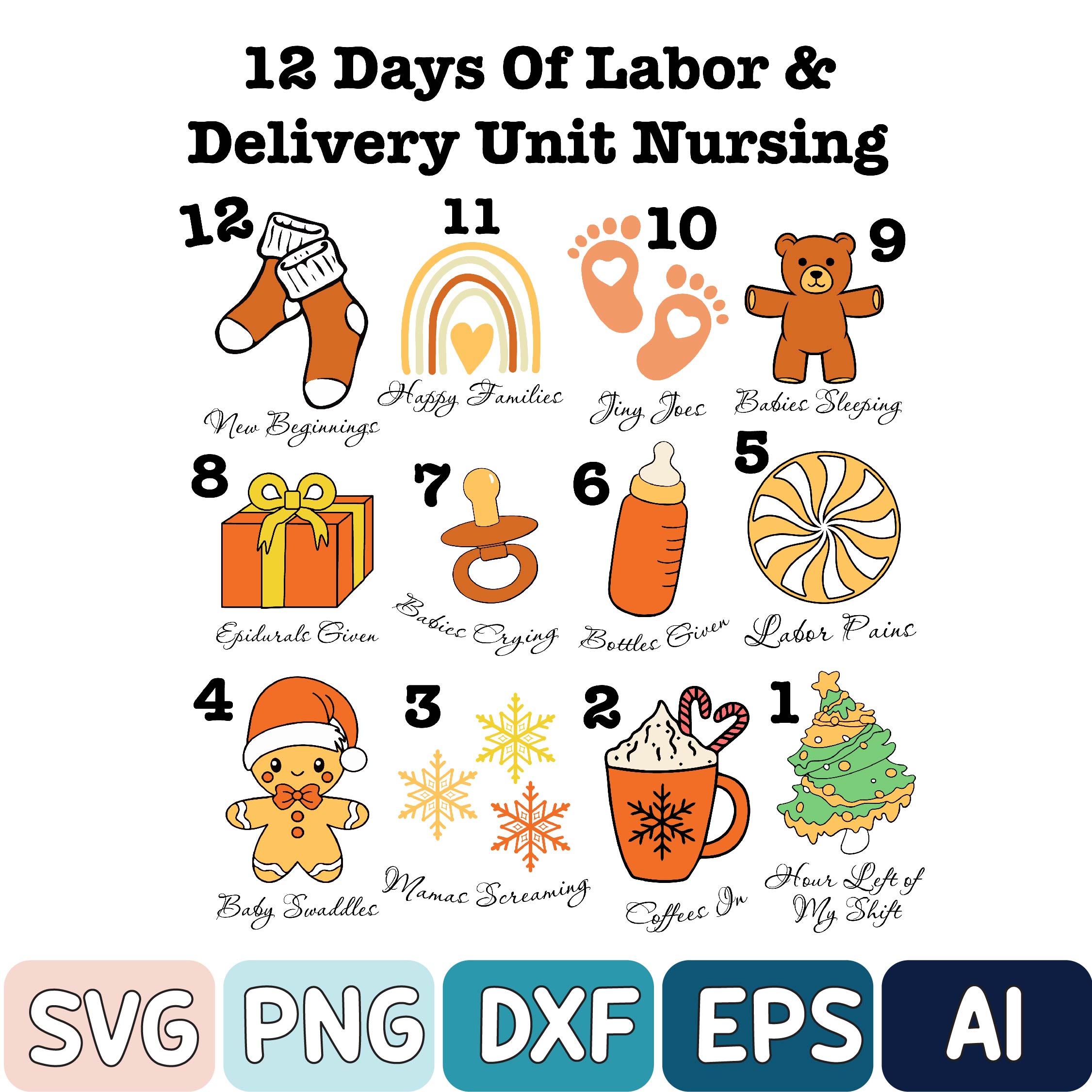 12 Days Of Labor And Delivery Unit Nursing Svg, Ld Nurse Svg | Inspire ...