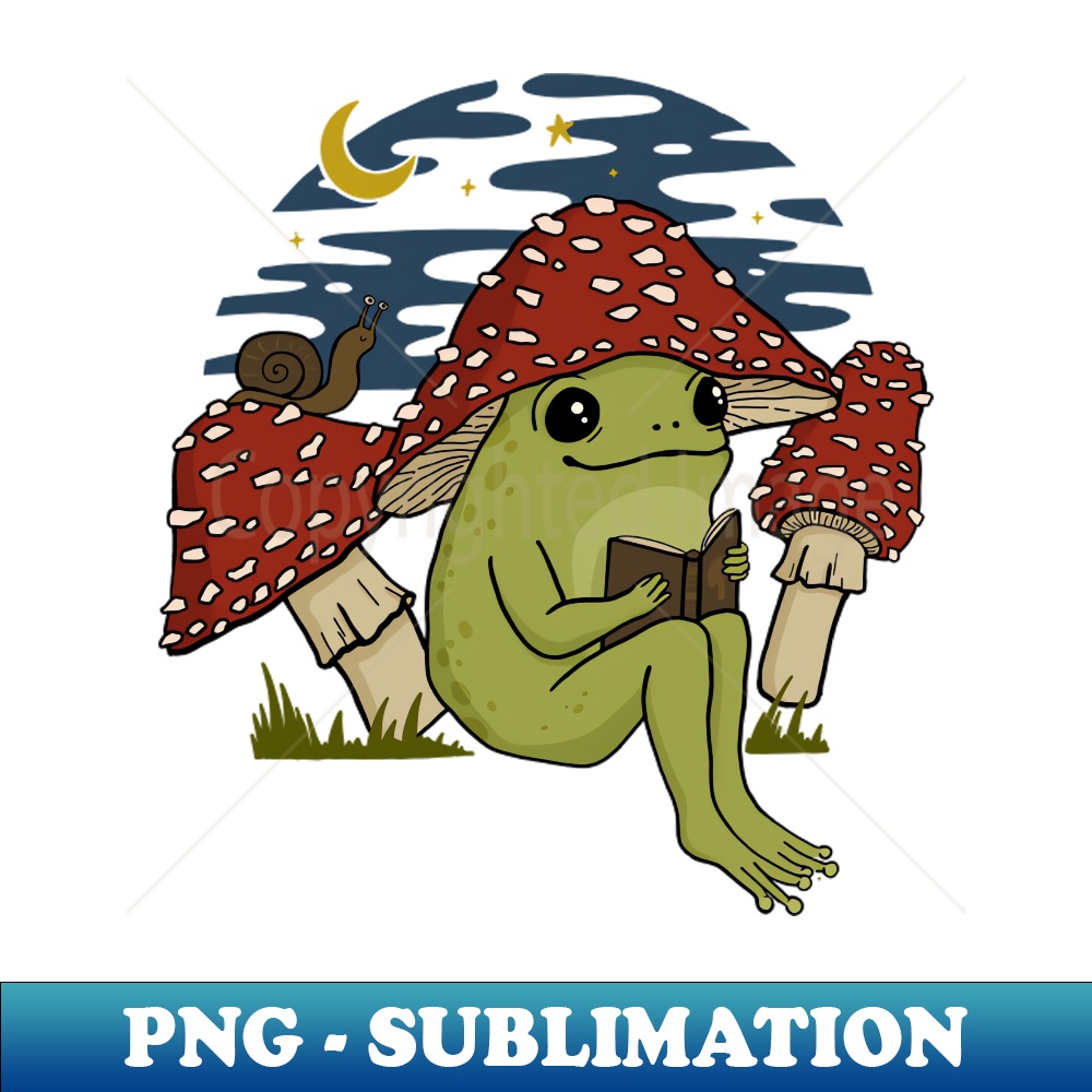 Cute Frog in Mushroom Hat Reading a Book Goblincore Toad Toa | Inspire ...