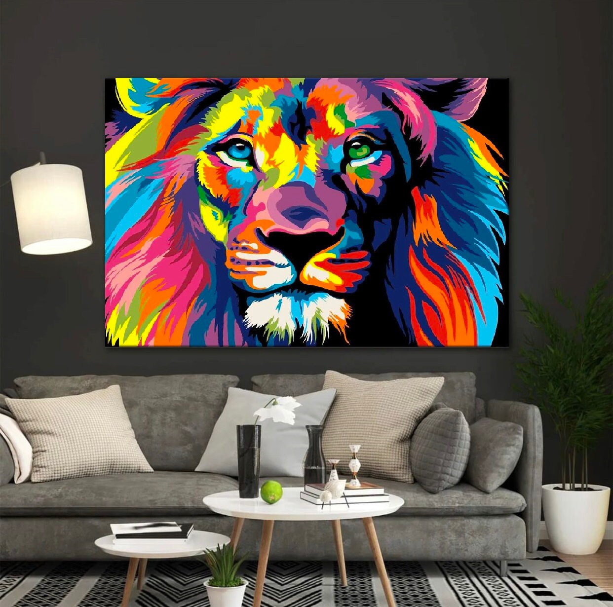 Colorful Lion Canvas, Lion Wall Art, Lion Poster, Animal Wal | Inspire ...