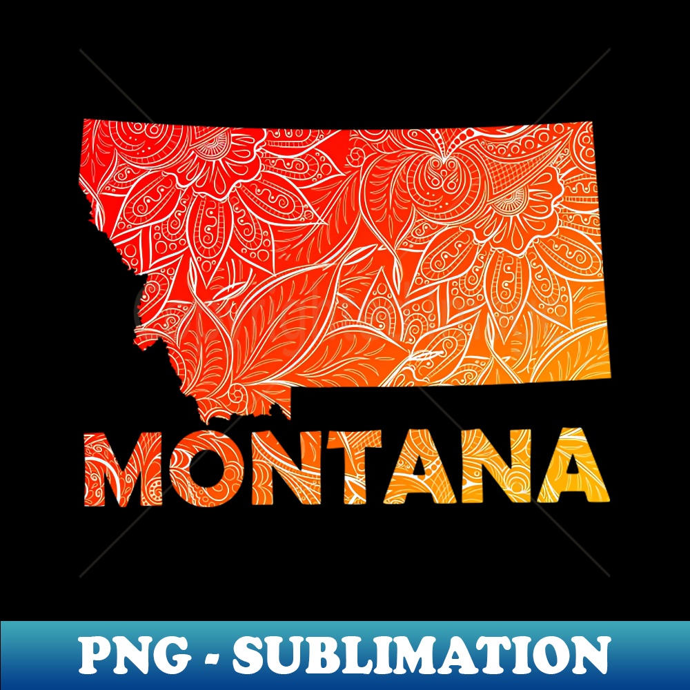 Colorful mandala art map of Montana with text in red and ora | Inspire ...