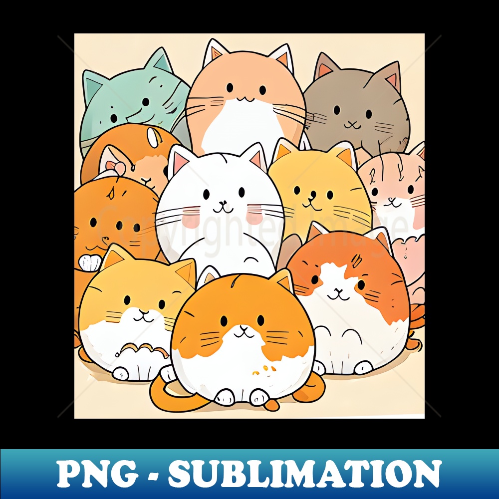 Happy Cute Fat Cats - PNG Transparent Sublimation File - Enh | Inspire ...