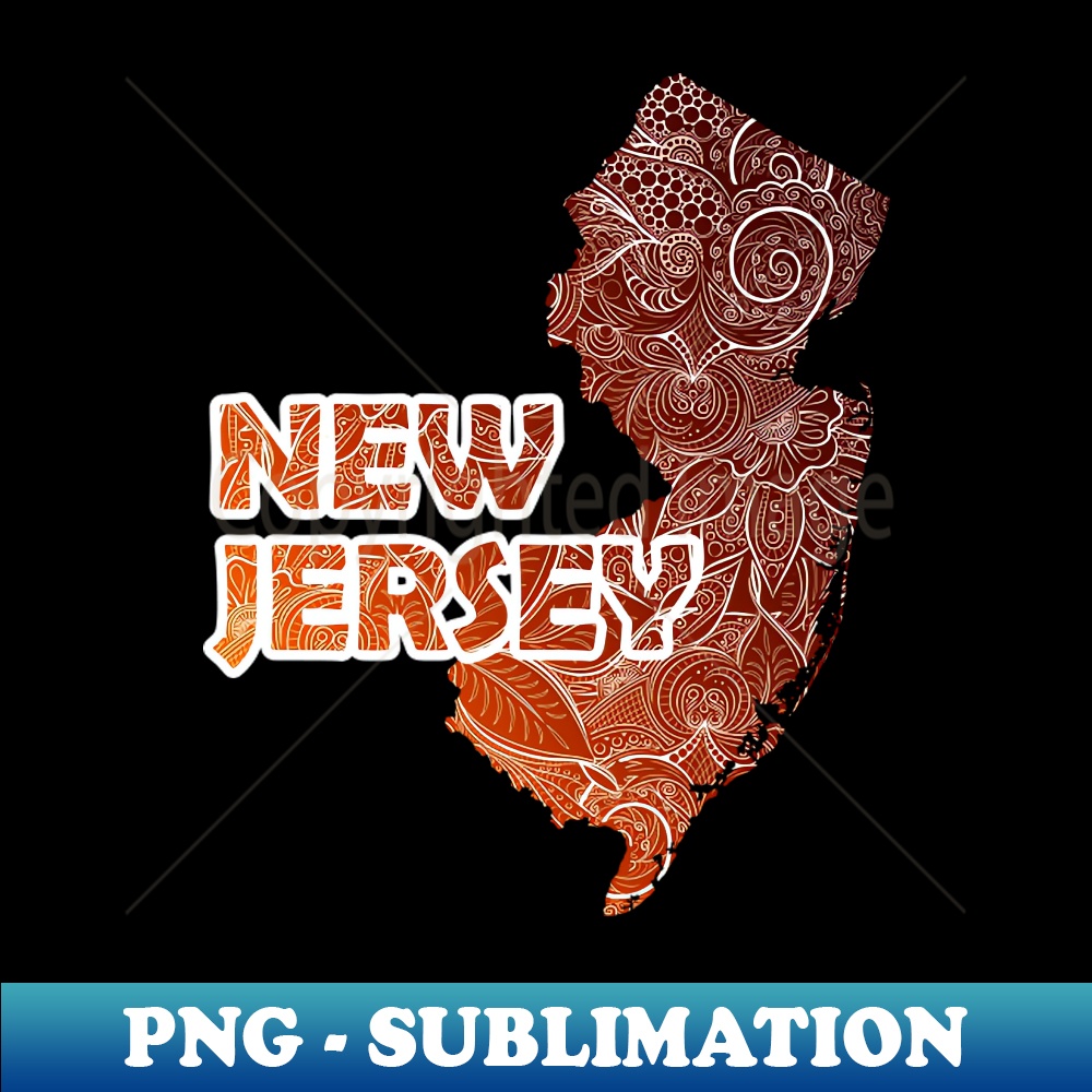 Colorful mandala art map of New Jersey with text in brown an | Inspire ...