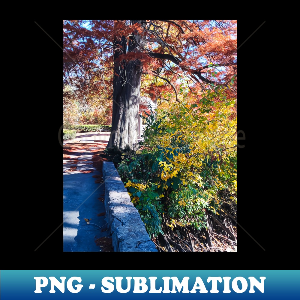 HIDDEN TEMPLE Red Tree Autumn Stone Bridge Leaves orange and | Inspire ...