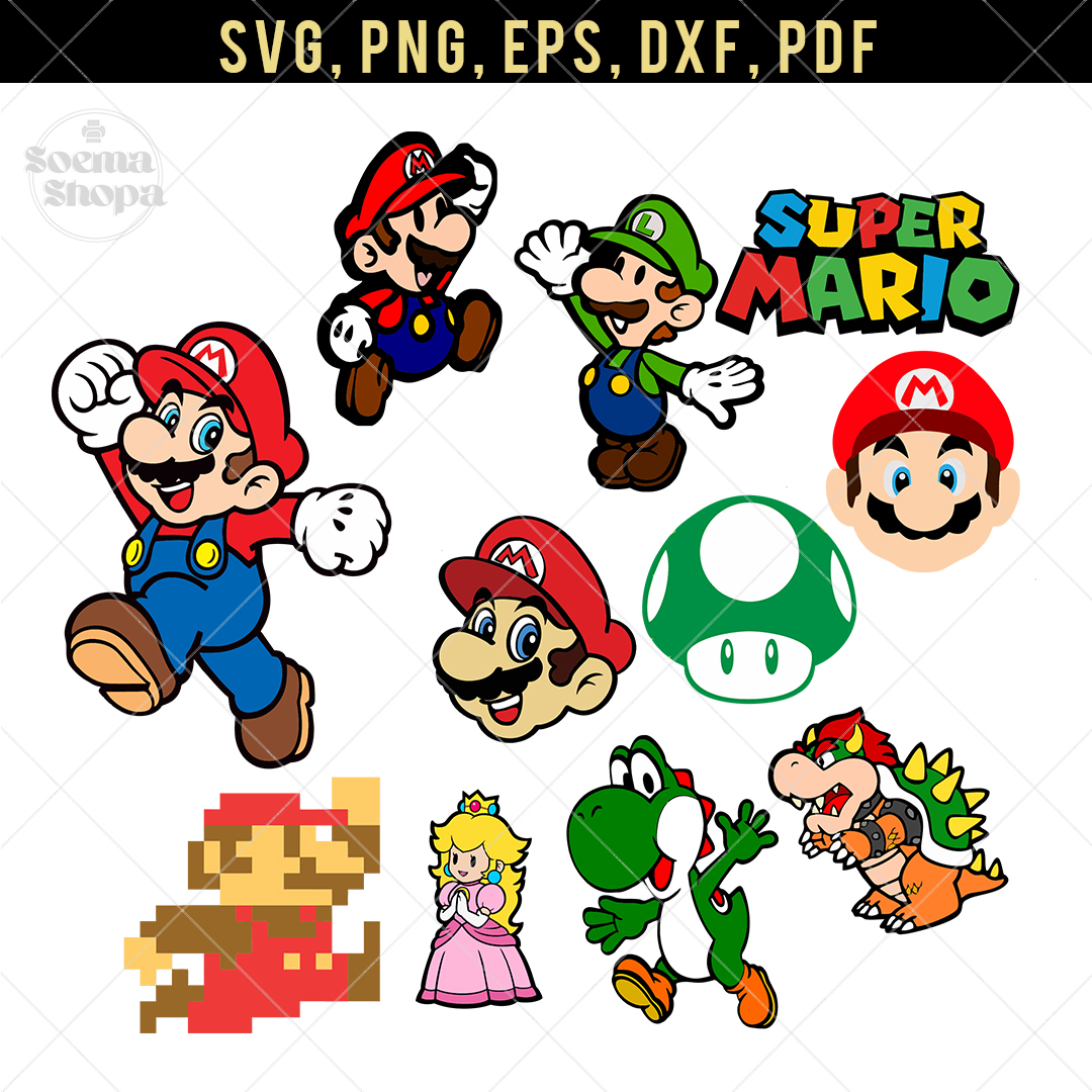 Super Mario Team SVG, Retro Game PNG Clipart, Compatible wit | Inspire ...