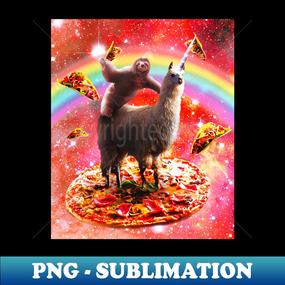 Sloth Riding Unicorn Llama on Pizza - Unique Sublimation PNG | Inspire ...