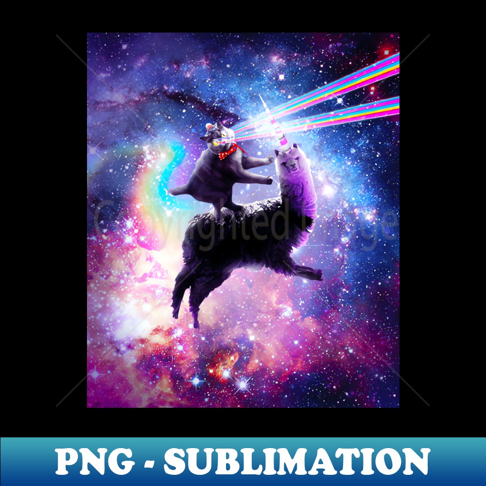 Laser Eyes Outer Space Cat Riding On Llama Unicorn - Elegant | Inspire ...